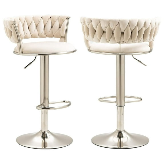 Drevy Modern Velvet Bar Stool Set of 2, Hand Woven with Backrest ...