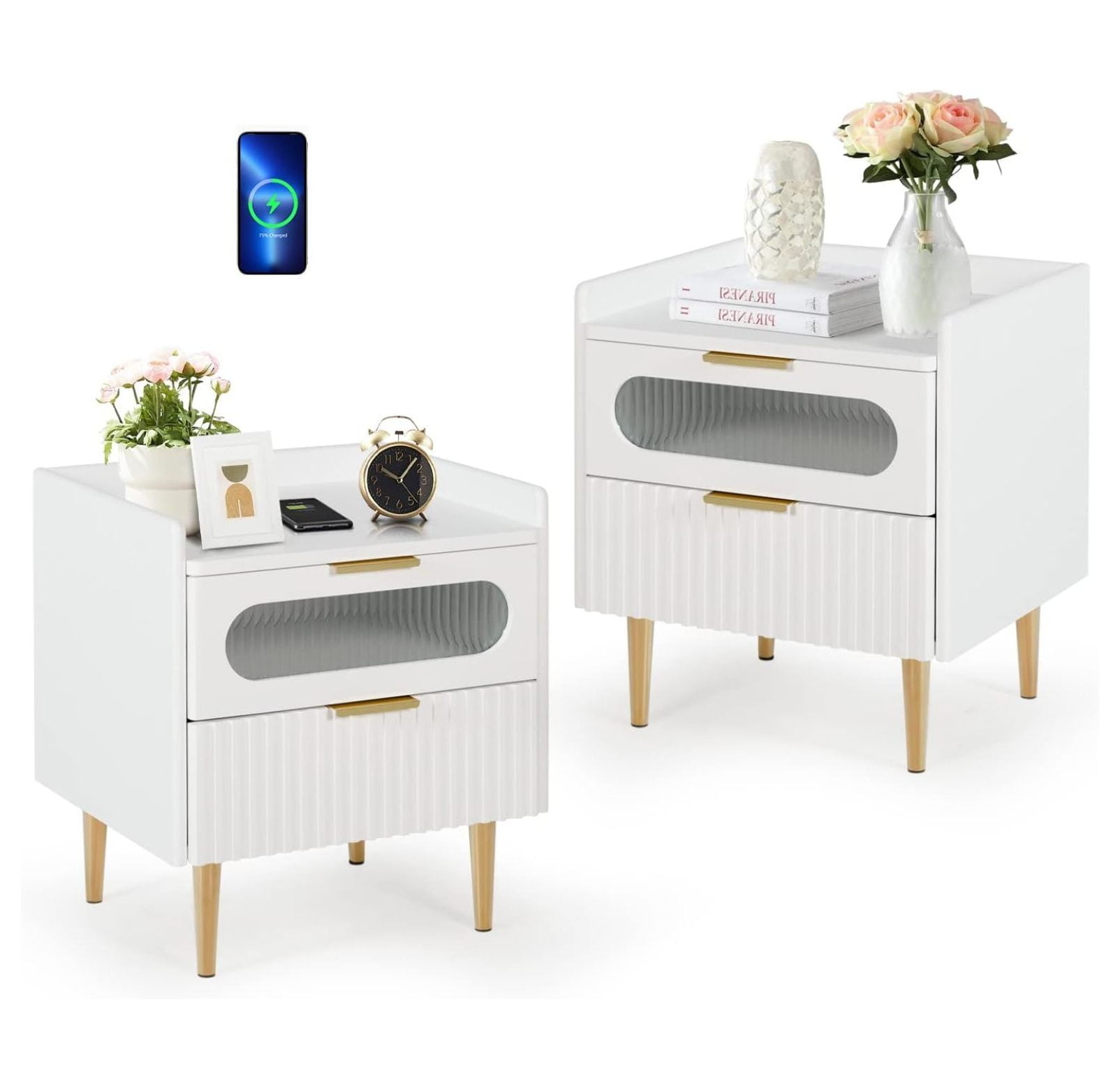 Drevy Nightstands Set of 2 with Wireless Charging Function Modern Night ...