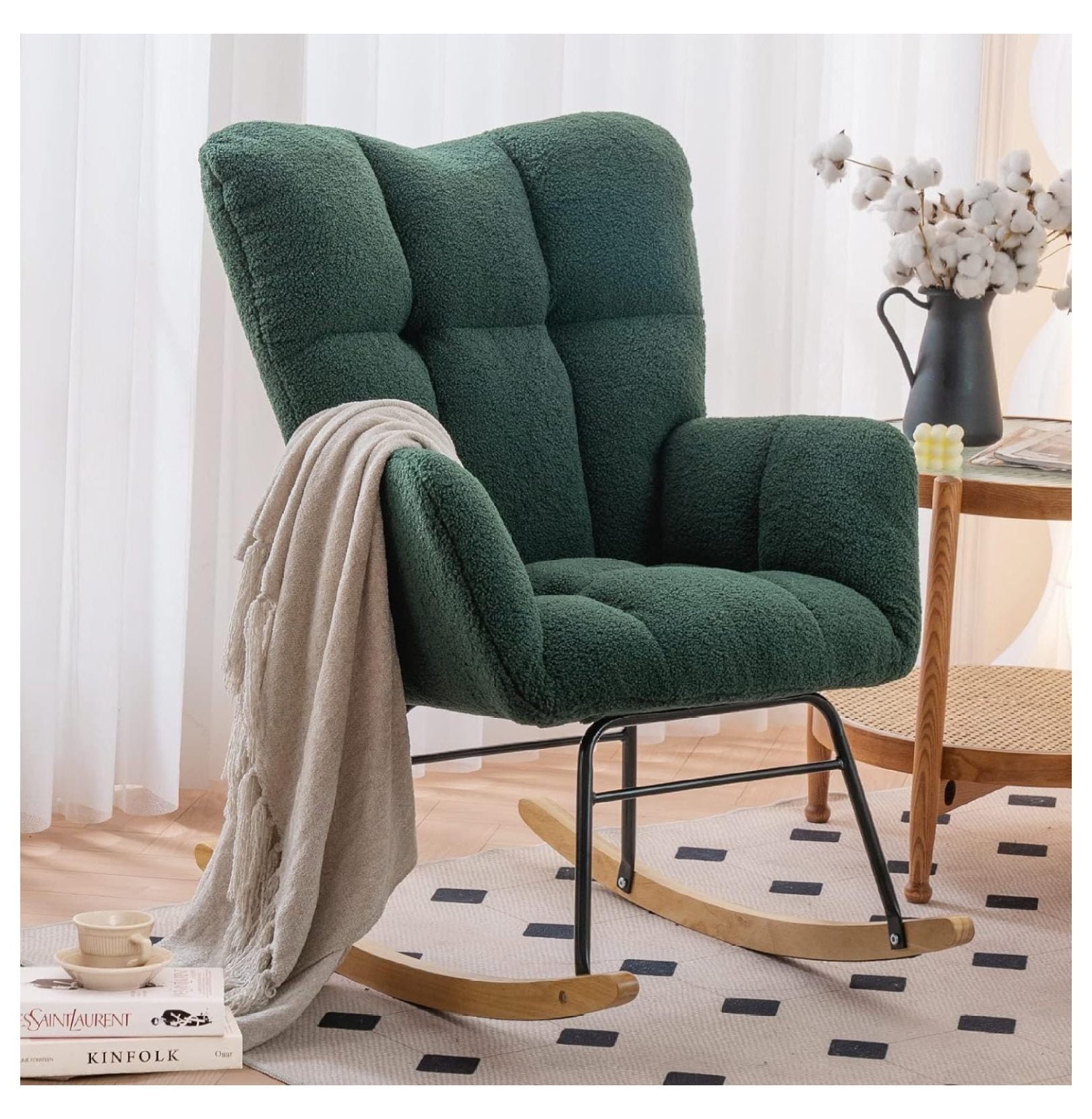 Drevy Nursery Rocking Chair Teddy Fabric Upholstered Glider Rocker ...