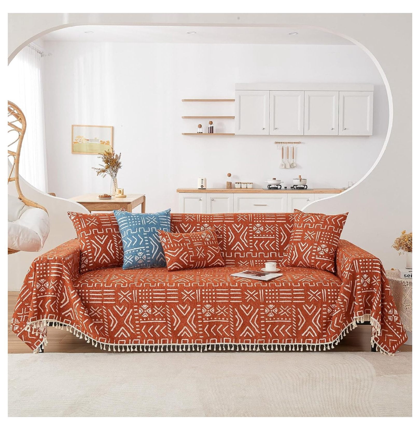 Drevy Orange Boho Pattern Couch Covers Sofa Covers for 3 Cushion ...