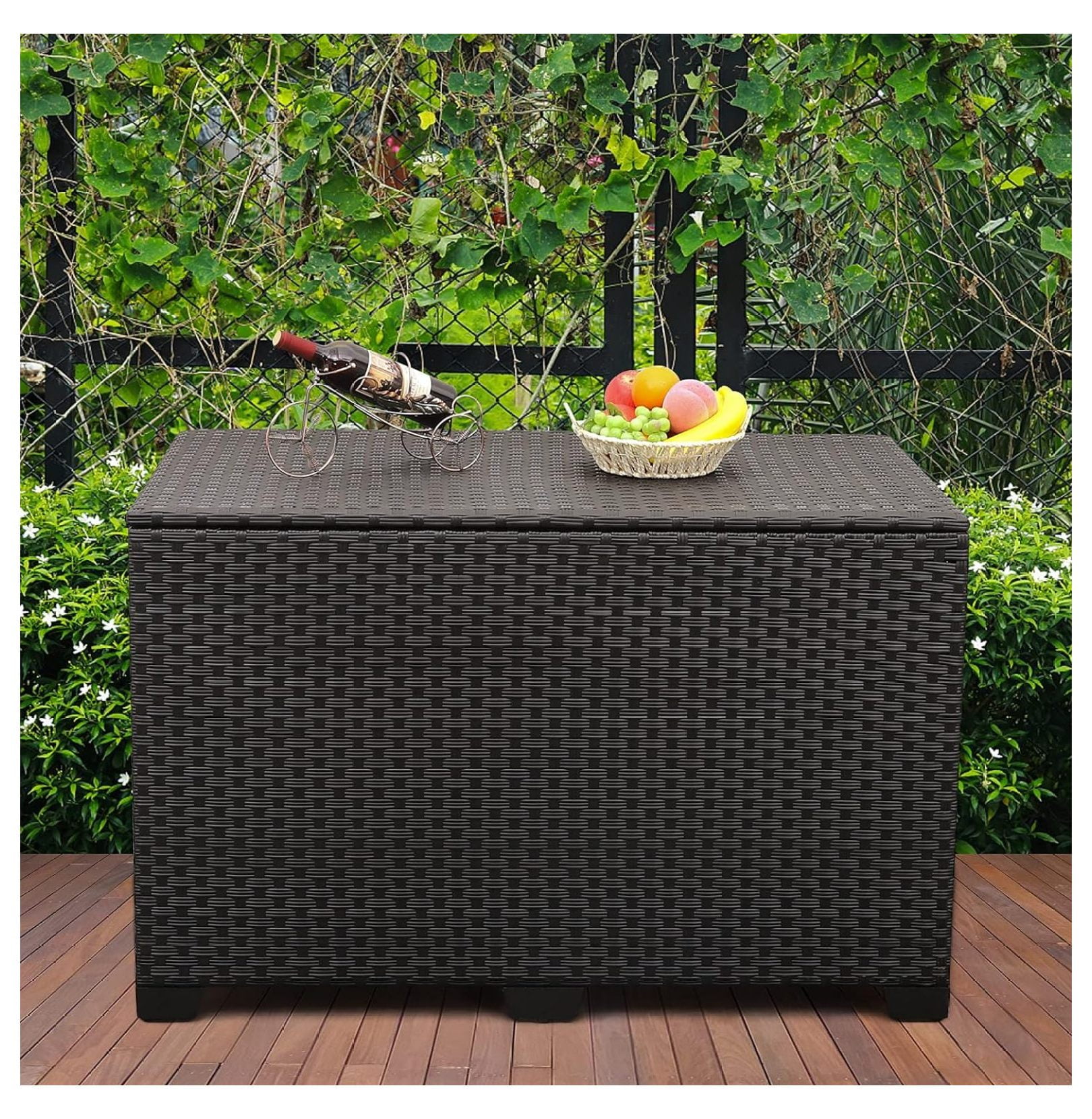 Drevy Outdoor Wicker Storage Box, Big Size,Resin Black Rattan Deck Bin ...