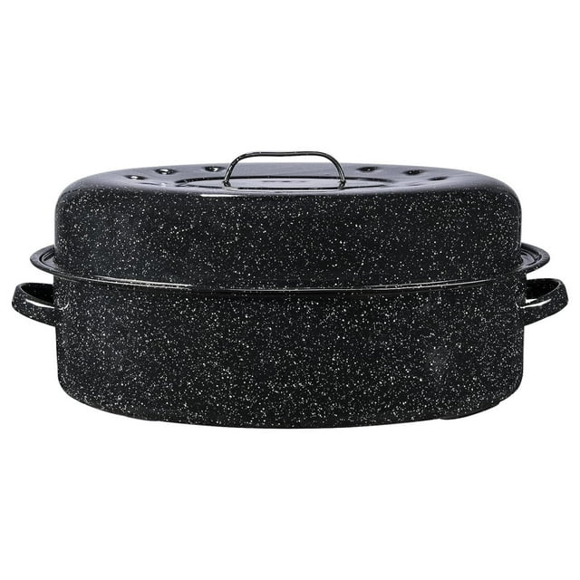 Drevy Oval Roaster 19 inch with Lid (Speckled Black) - Enamelware ...
