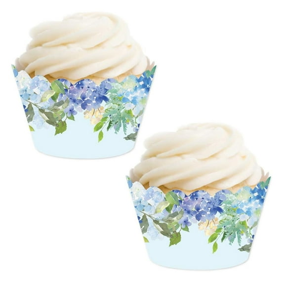 Drevy Party Cupcake Wrapper Decorations, Baby Blue Hydrangeas on Baby ...