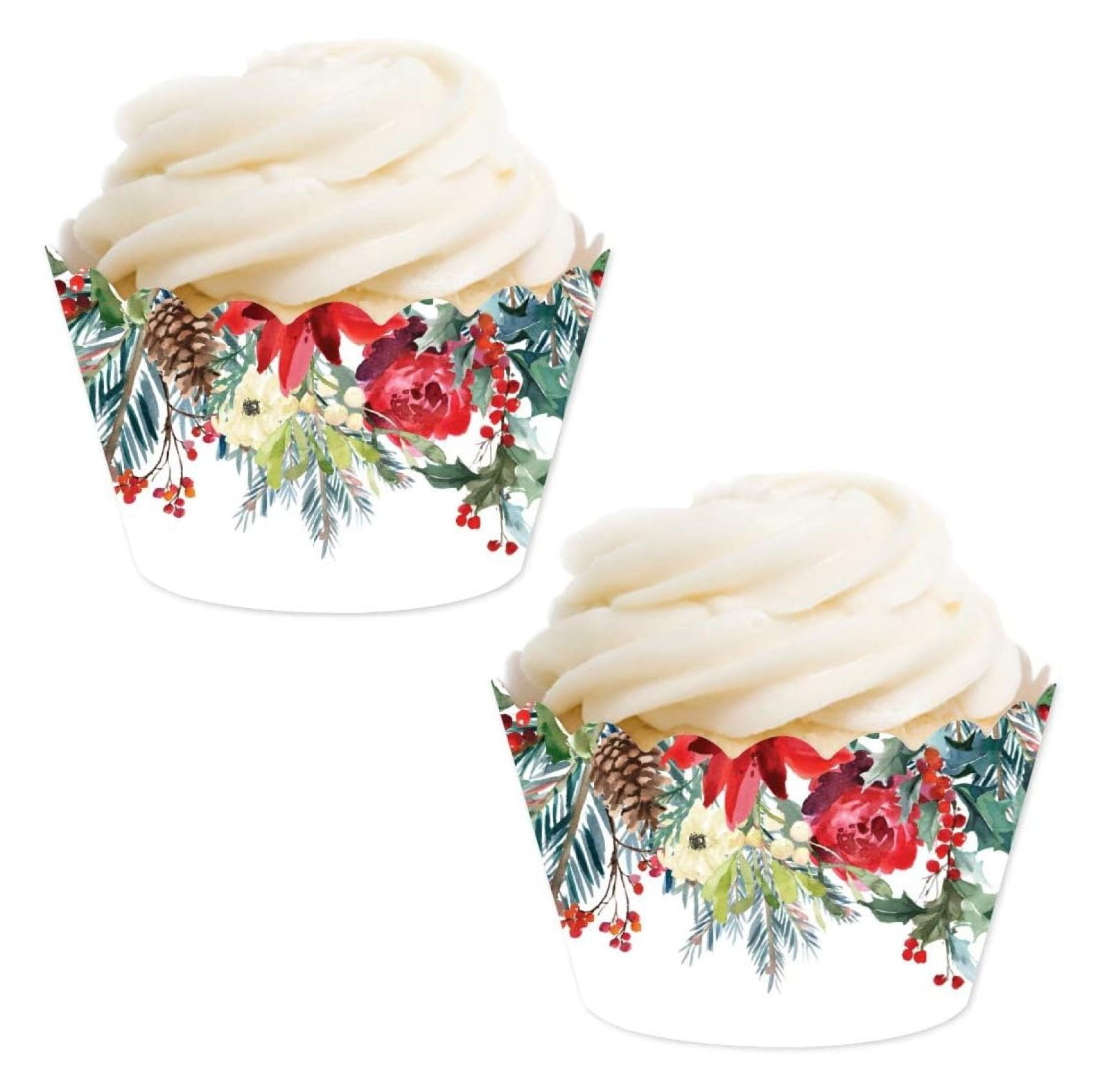 Drevy Party Cupcake Wrapper Decorations, Christmas Holiday Flowers and ...