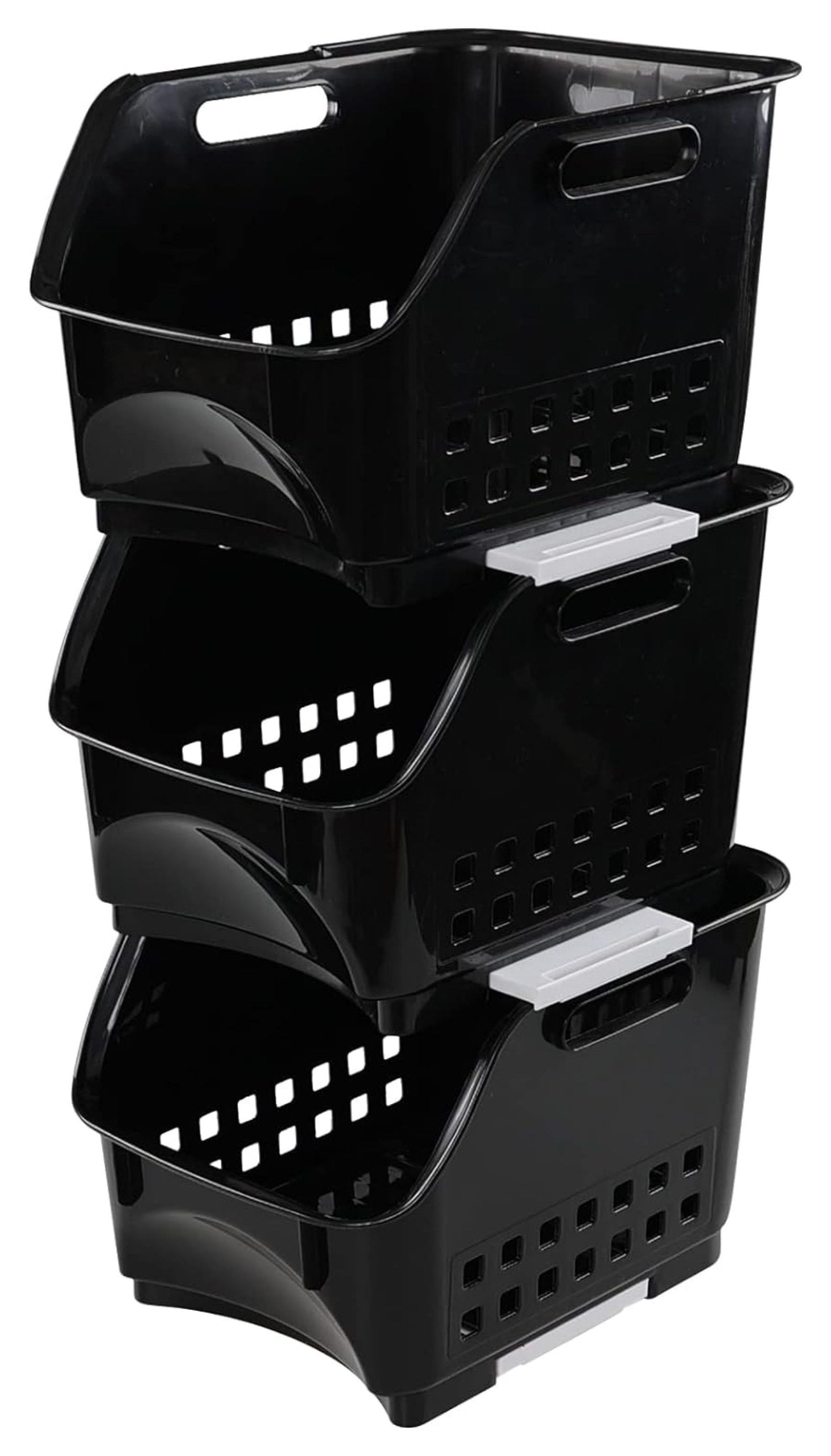 Drevy Plastic Stacking Bins, Stackable Storage Basket Trays, Black, Set ...