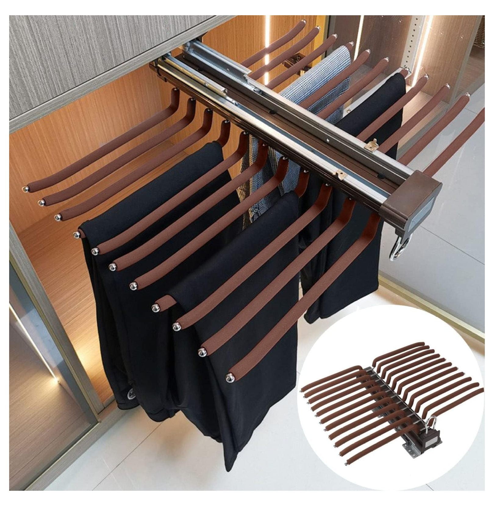 Drevy Pull Out Pants Rack - 22 Arms Steel Pull Out Pants Hangers Jeans ...