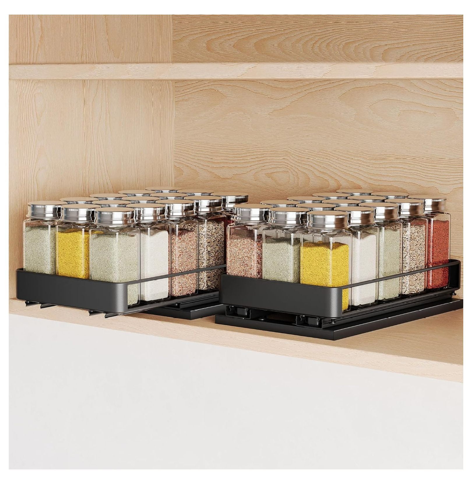 Drevy Pull Out Spice Rack Organizer for Cabinet, Double Track Large ...