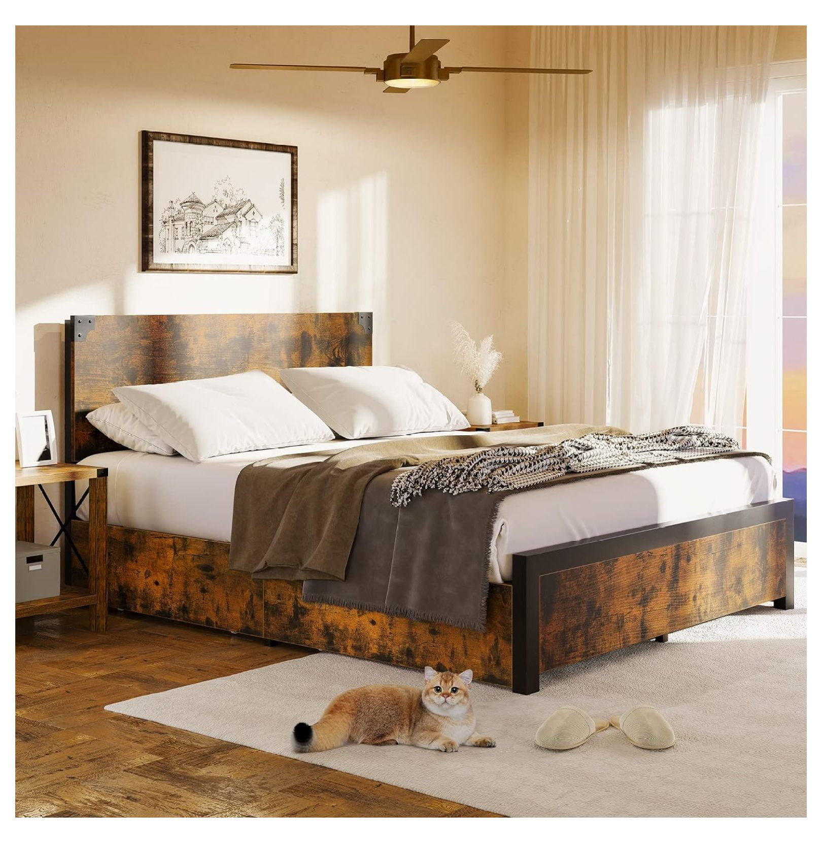 Drevy Queen Size Bed Frame with Storage, Queen Bed Frame with Drawers ...