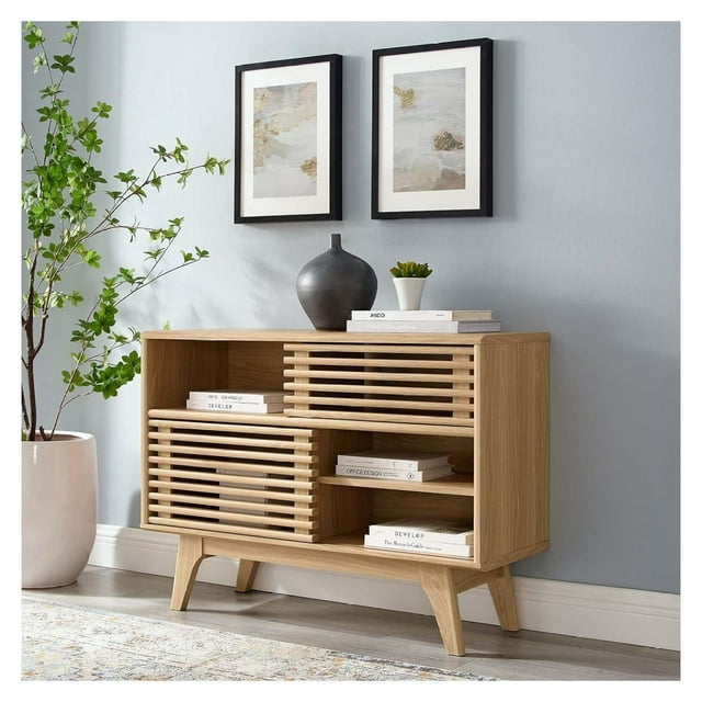 Drevy Render -Century Modern Two-Tier Display Stand in Oak - Walmart.com