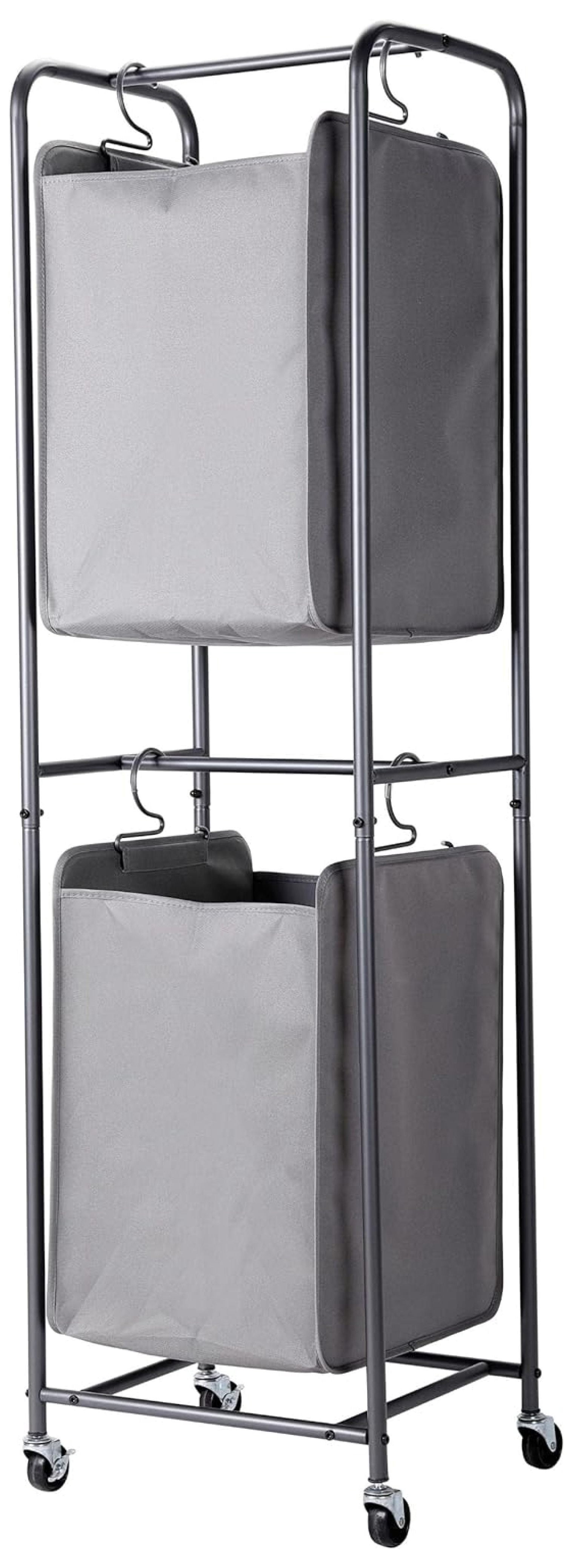 Drevy Rolling 2-Tier Vertical Laundry Hamper Sorter - Grey - Cart with ...