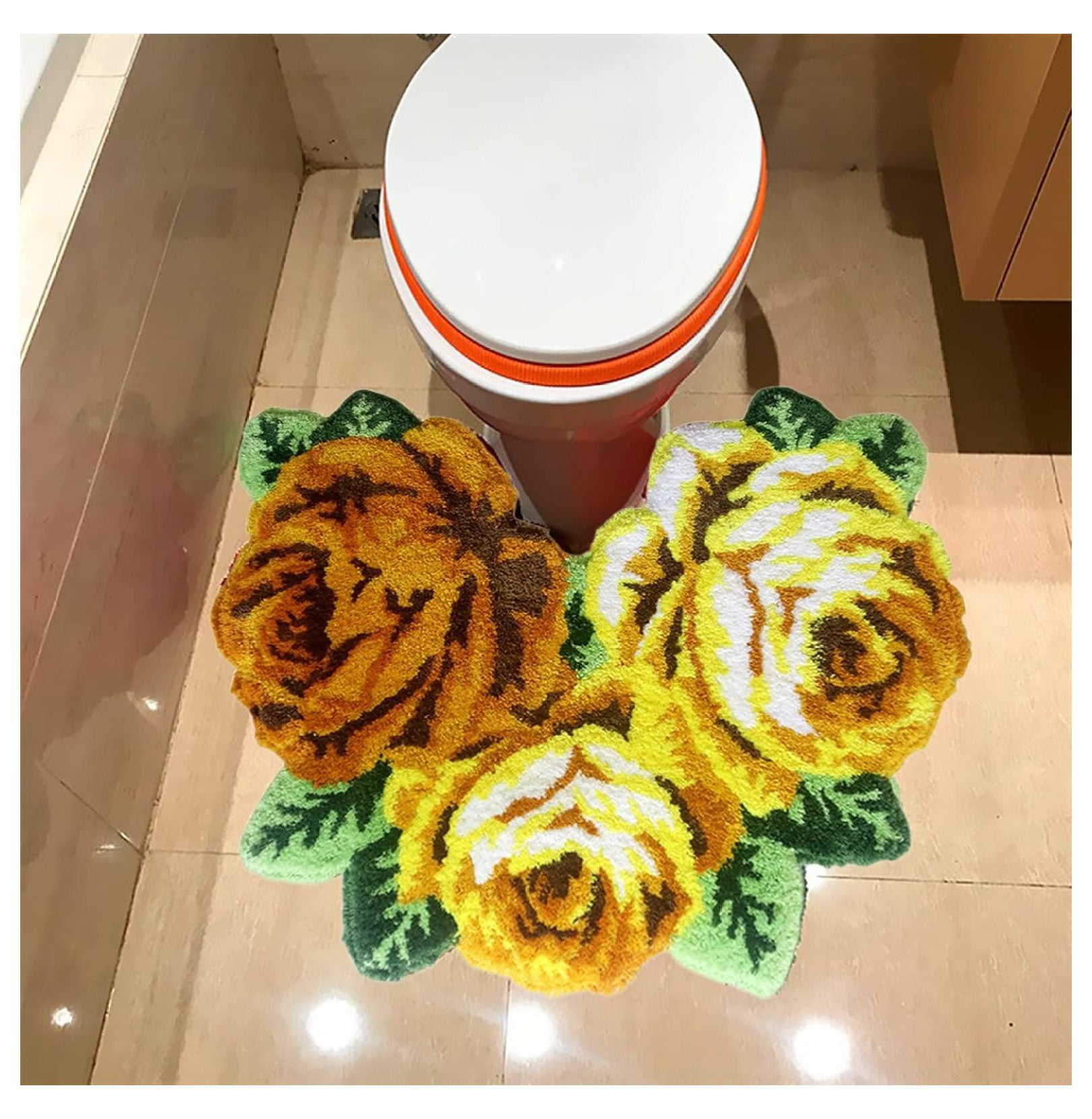Drevy Rose Floral Bathroom Rugs Yellow Rose Flower Area Rugs Non Slip ...