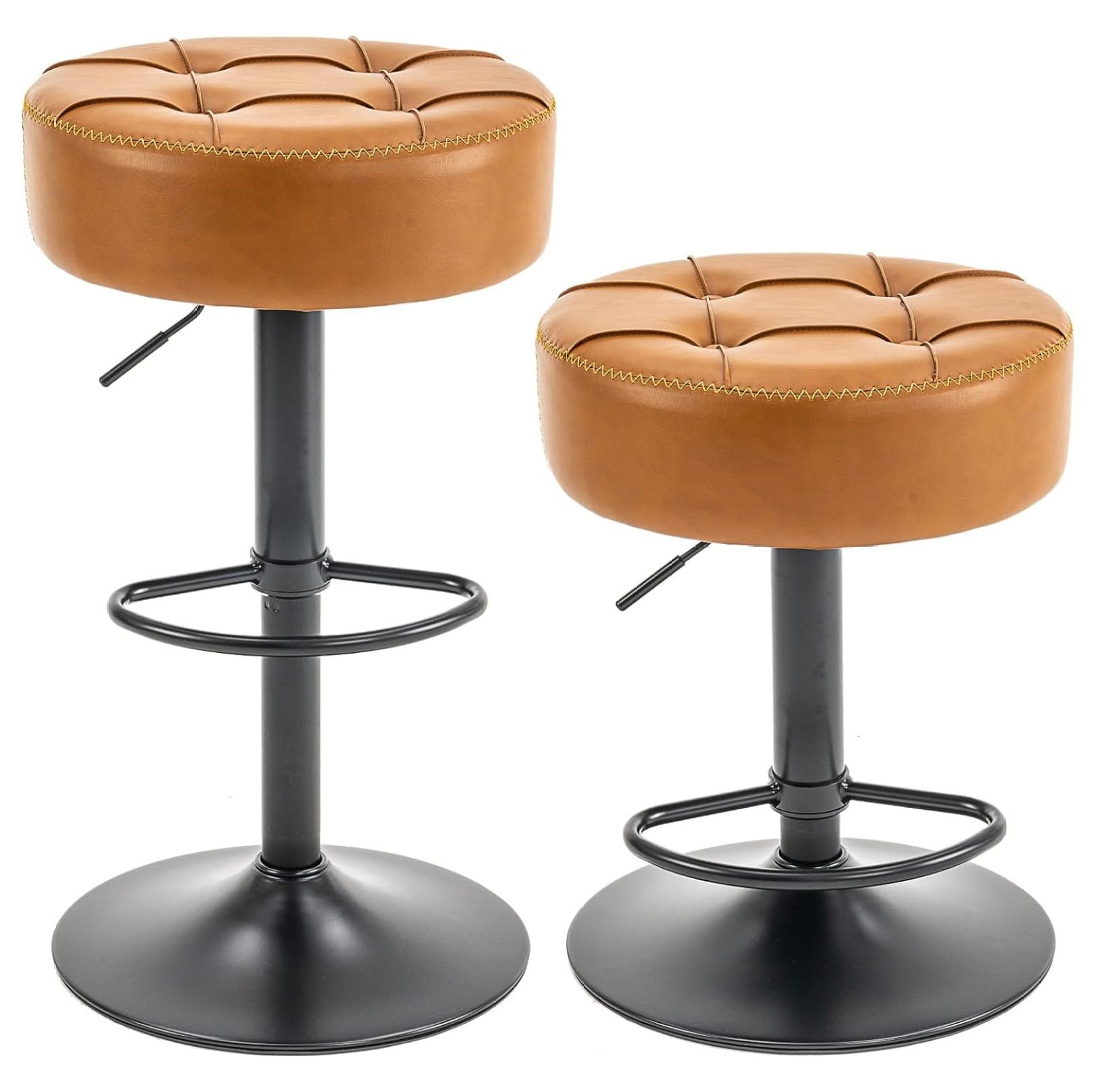 Drevy Round Bar Stool, Faux Leather Height Adjustable Barstool, 360 ...