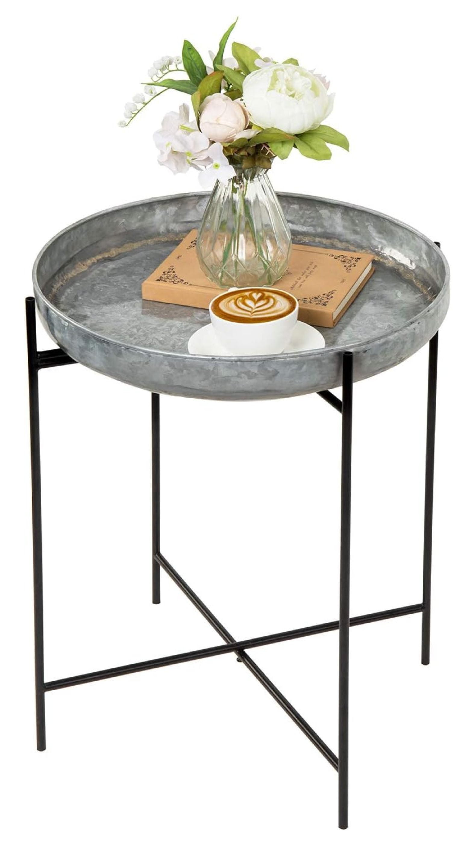 Drevy Rustic Galvanized Metal Small End Table, Removable 16-Inch Round ...
