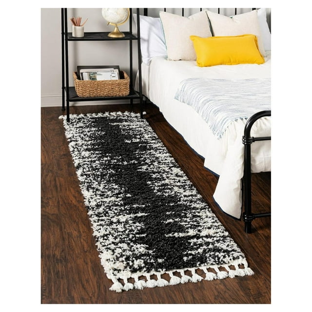 Drevy Serenity Shag Collection Rug, Runner Black and White Shag Rug ...