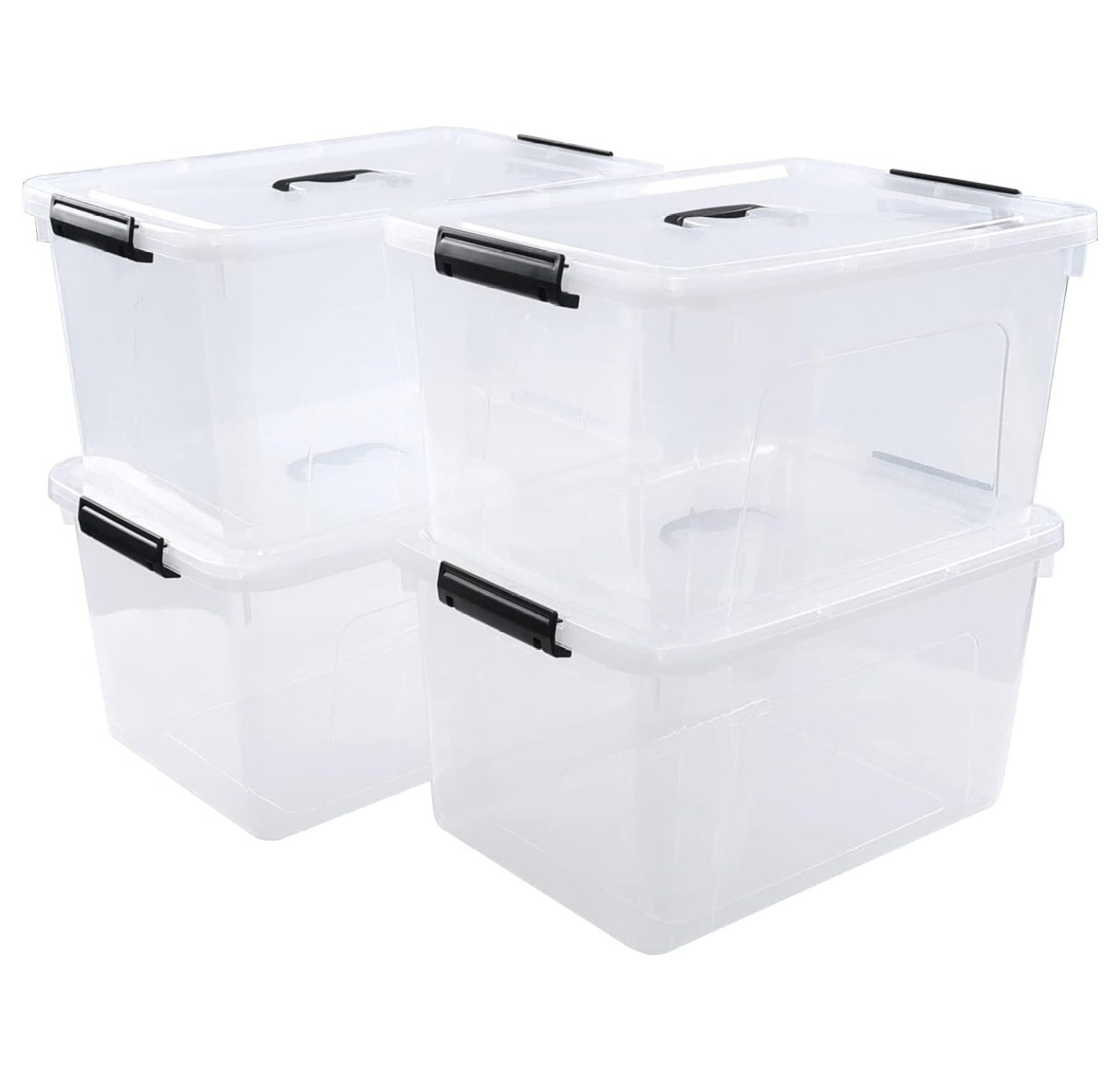 Drevy Set of 4 Plastic Storage Box with Lid, 18 L Latching Storage ...
