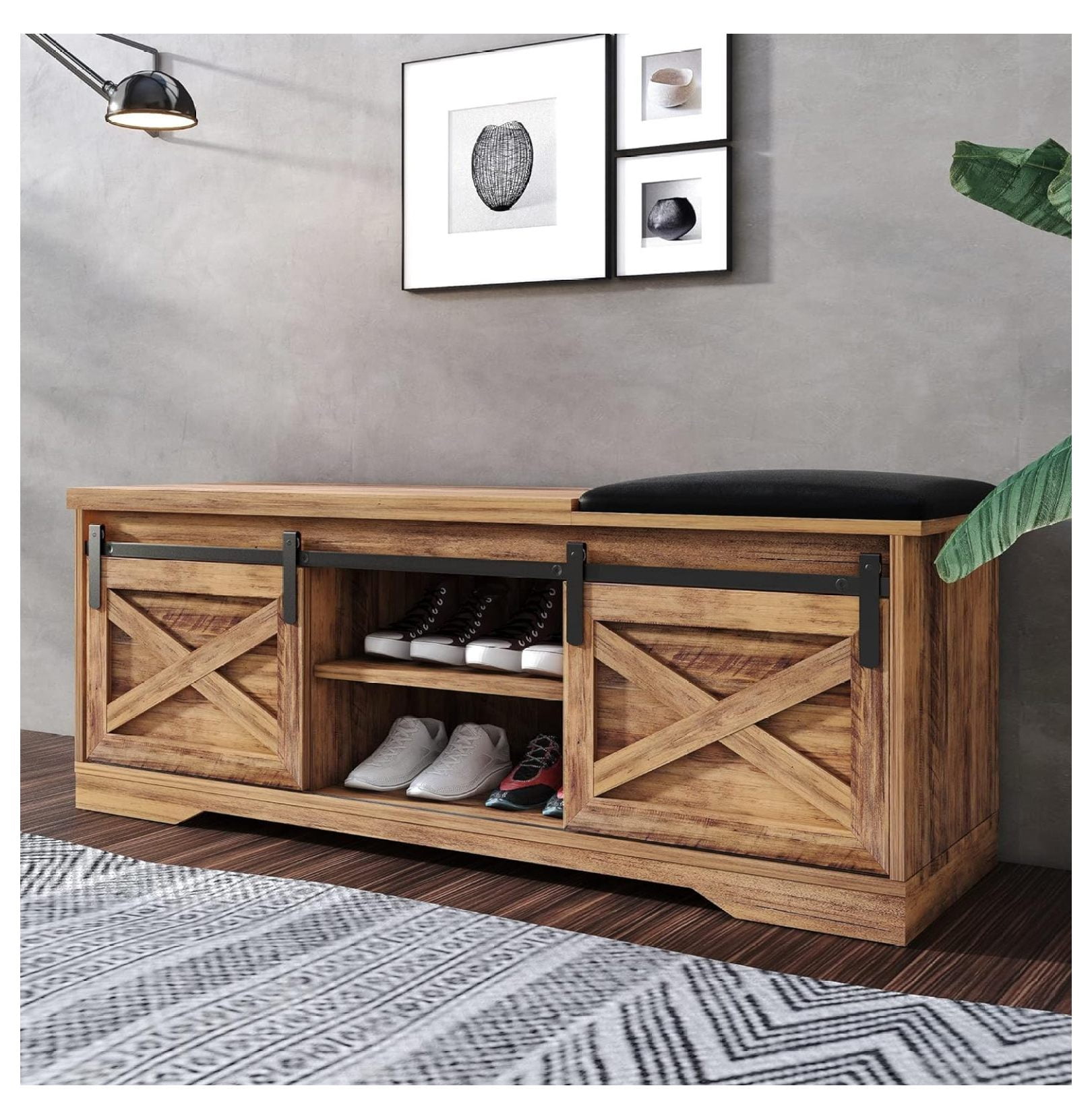 Drevy Shoe Bench Entryway with Storage & Cushion, Farmhouse Entryway ...