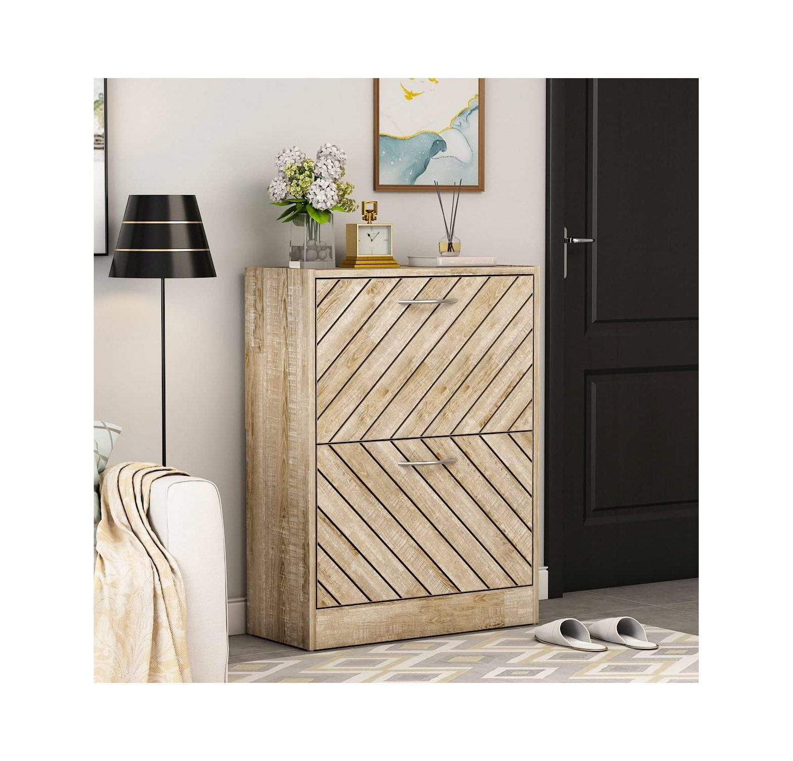 Drevy Shoe Cabinet with 2 Drawers, Shoe Storage Organizer with 2-Tier ...