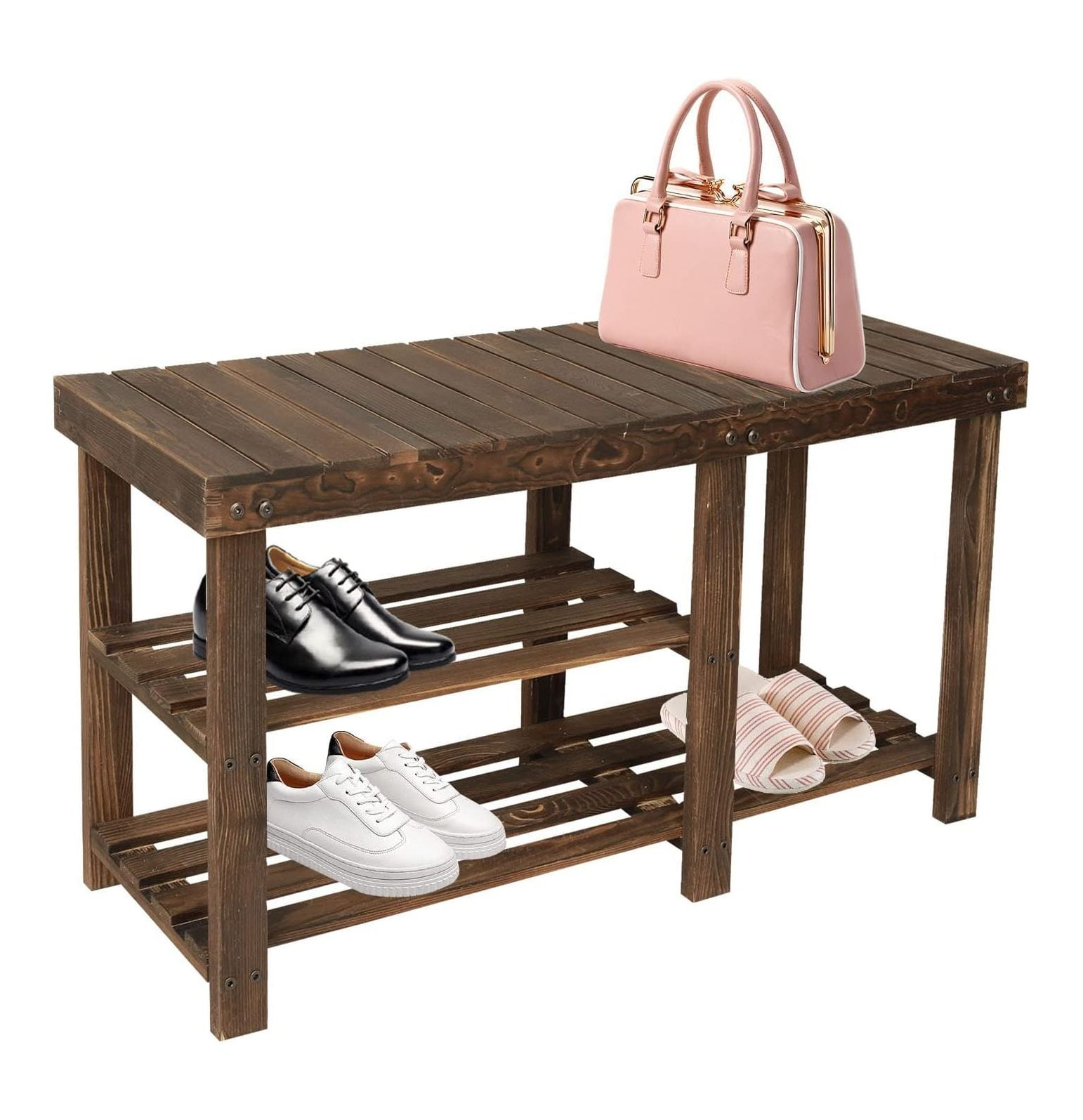 Drevy Shoe Rack Bench, 3 Tier Shoe Organizer for Entryway Storage ...