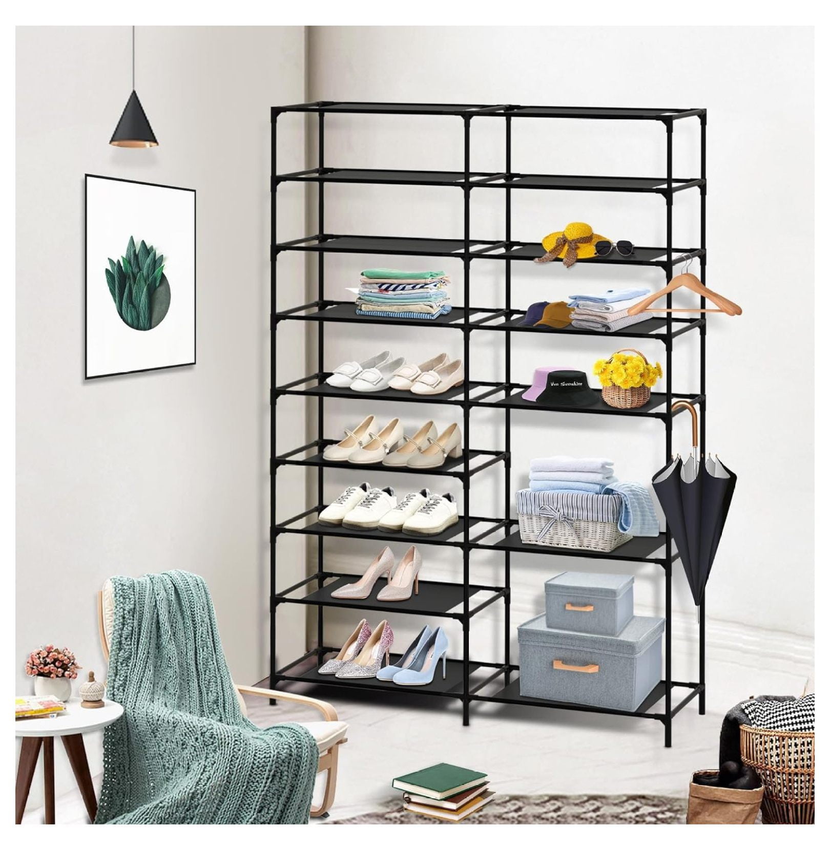Drevy Shoe Rack Organizer, 26-28 Pairs Shoe Storage Shelf, 2 Rows 9 ...