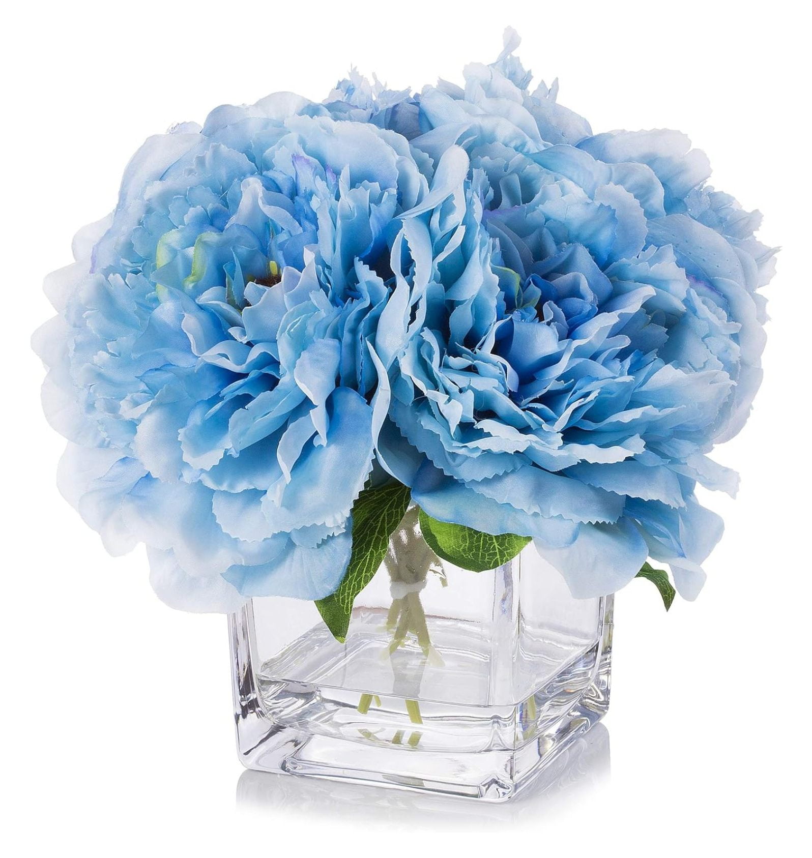 Drevy Silk Peony Flowers Arrangements in Cube Glass Vase with Faux ...