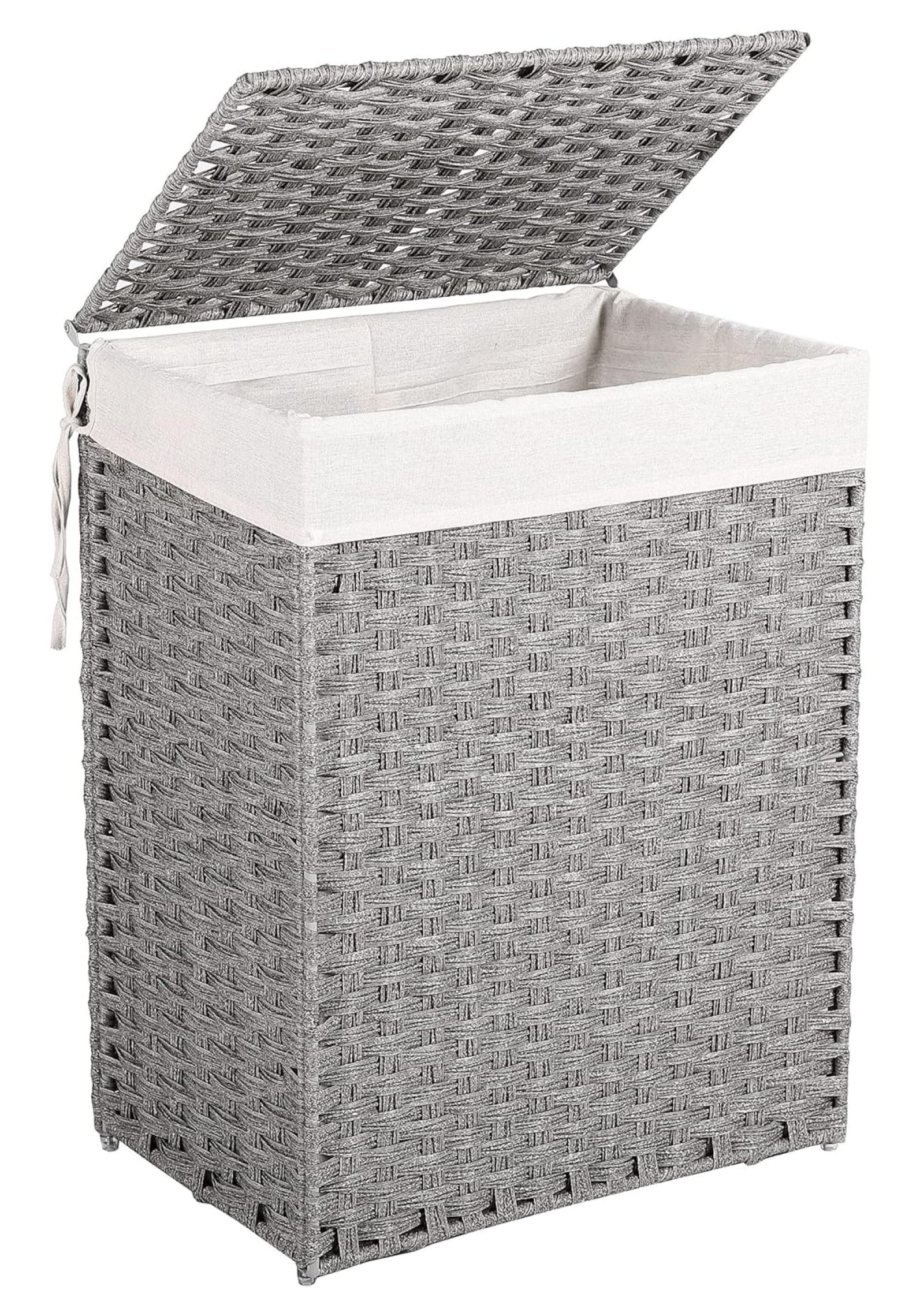 Drevy Single Laundry Hamper with Lid - Grey - Liner Bag - Hand Woven ...