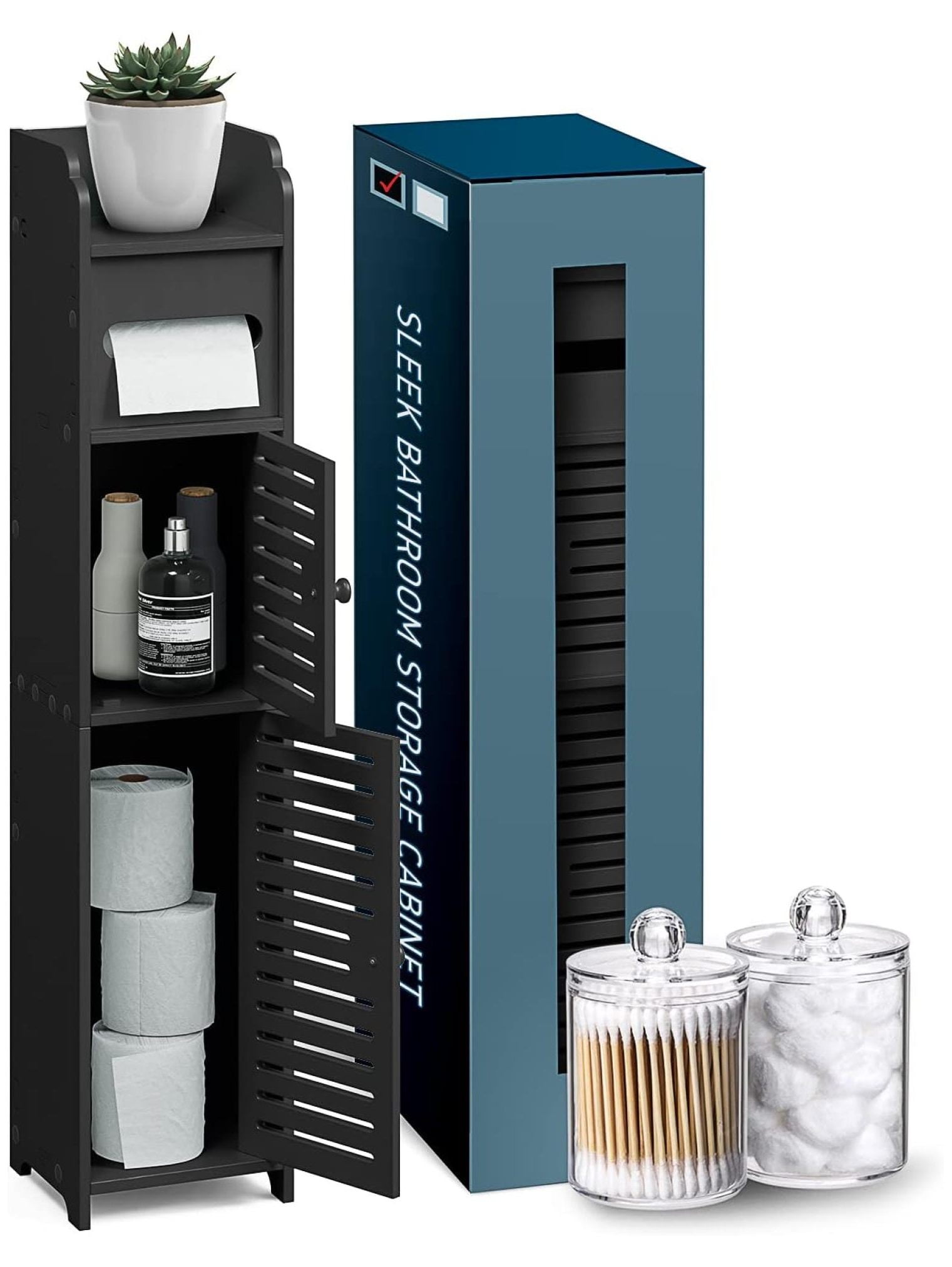 Drevy Small Bathroom Storage Cabinet with 2 Doors & 3 Shelves, Storage ...