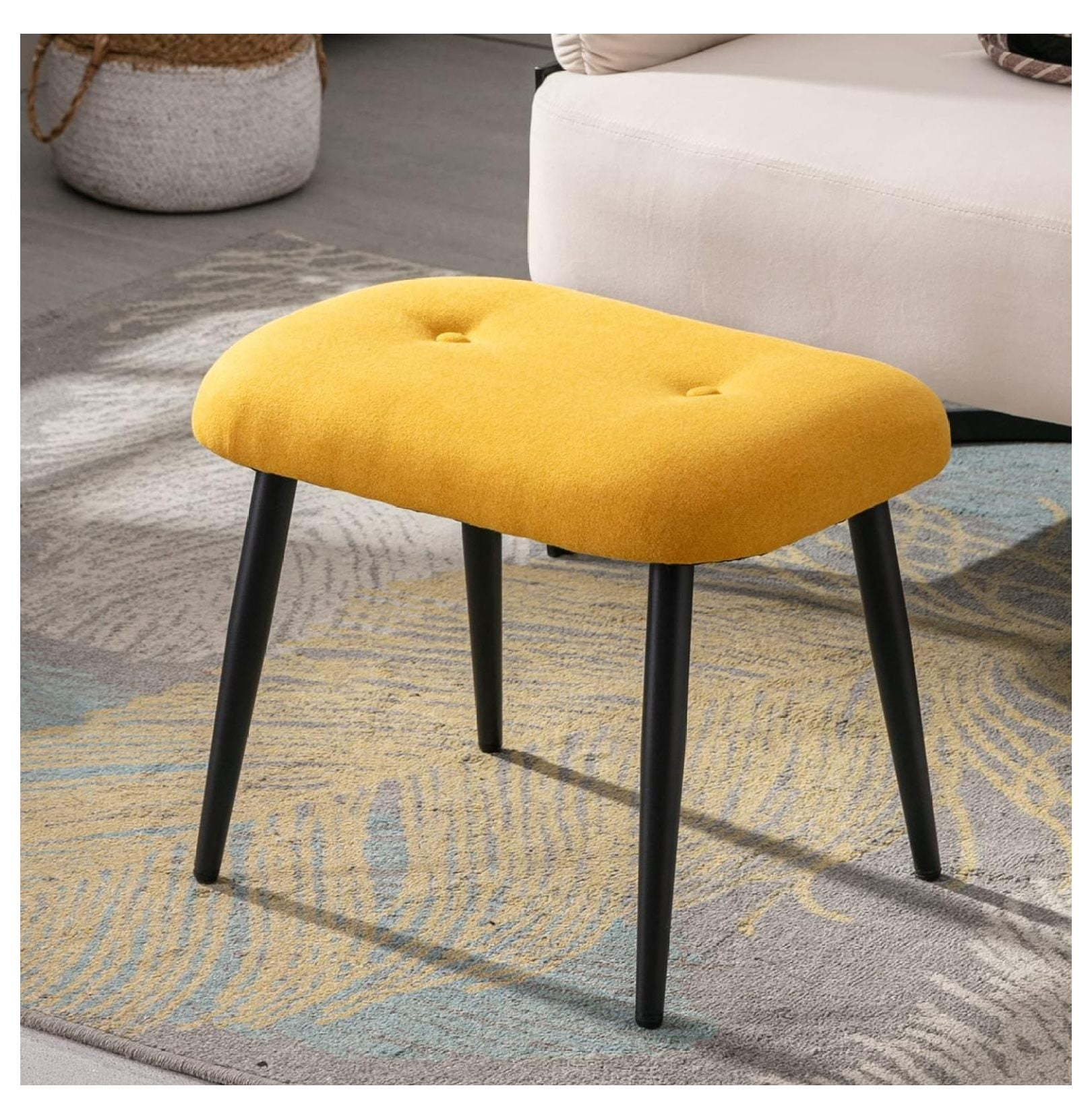 Drevy Small Footstool Ottoman, Linen Fabric Footrest with Metal Legs ...