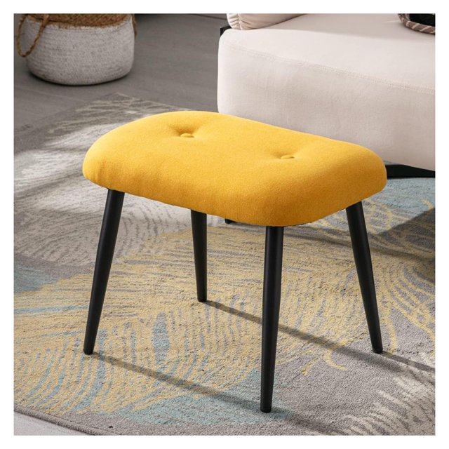 Drevy Small Footstool Ottoman, Linen Fabric Footrest with Metal Legs ...