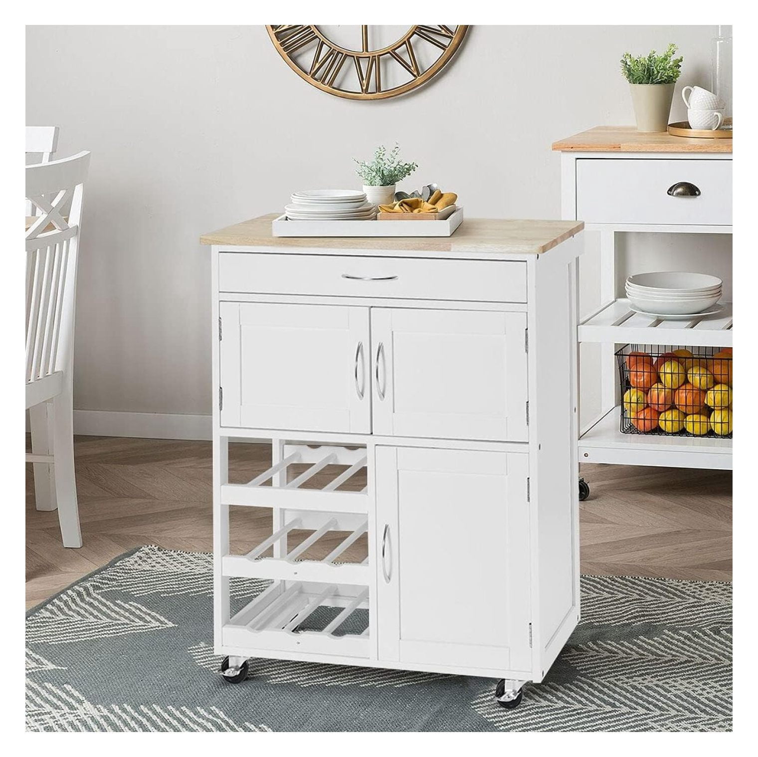 Drevy Small Kitchen Island Rolling Cart on Wheels with Storage Drawer ...