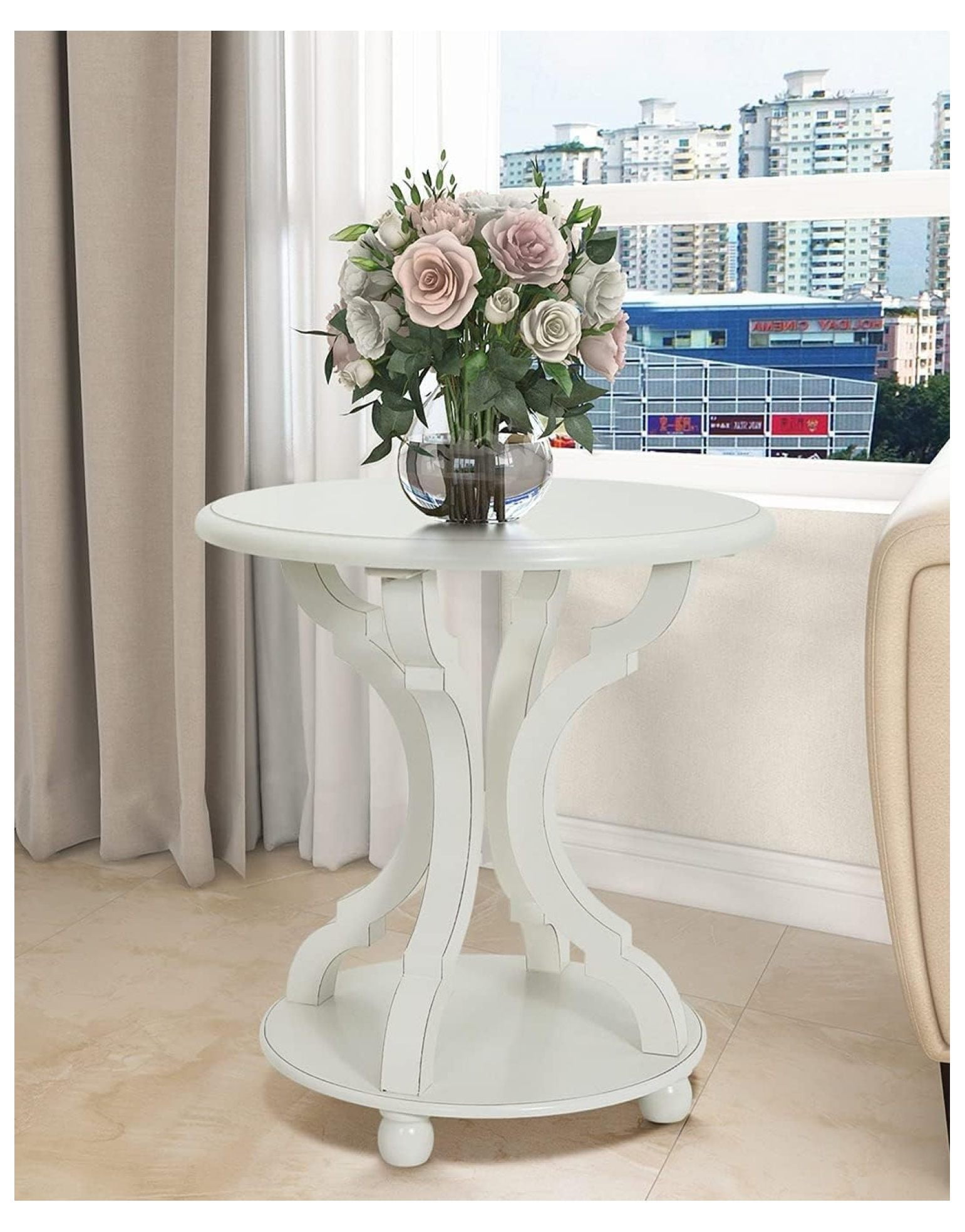 Drevy Small Round Table, 22x24 '' Round End Table with Shelf, Accent ...