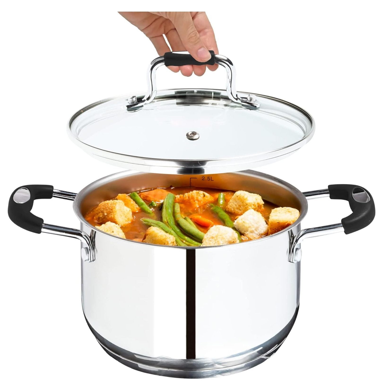 Drevy Stock Pot, 3 Quart Stainless Steel Pot, StockPot With Clear Glass ...