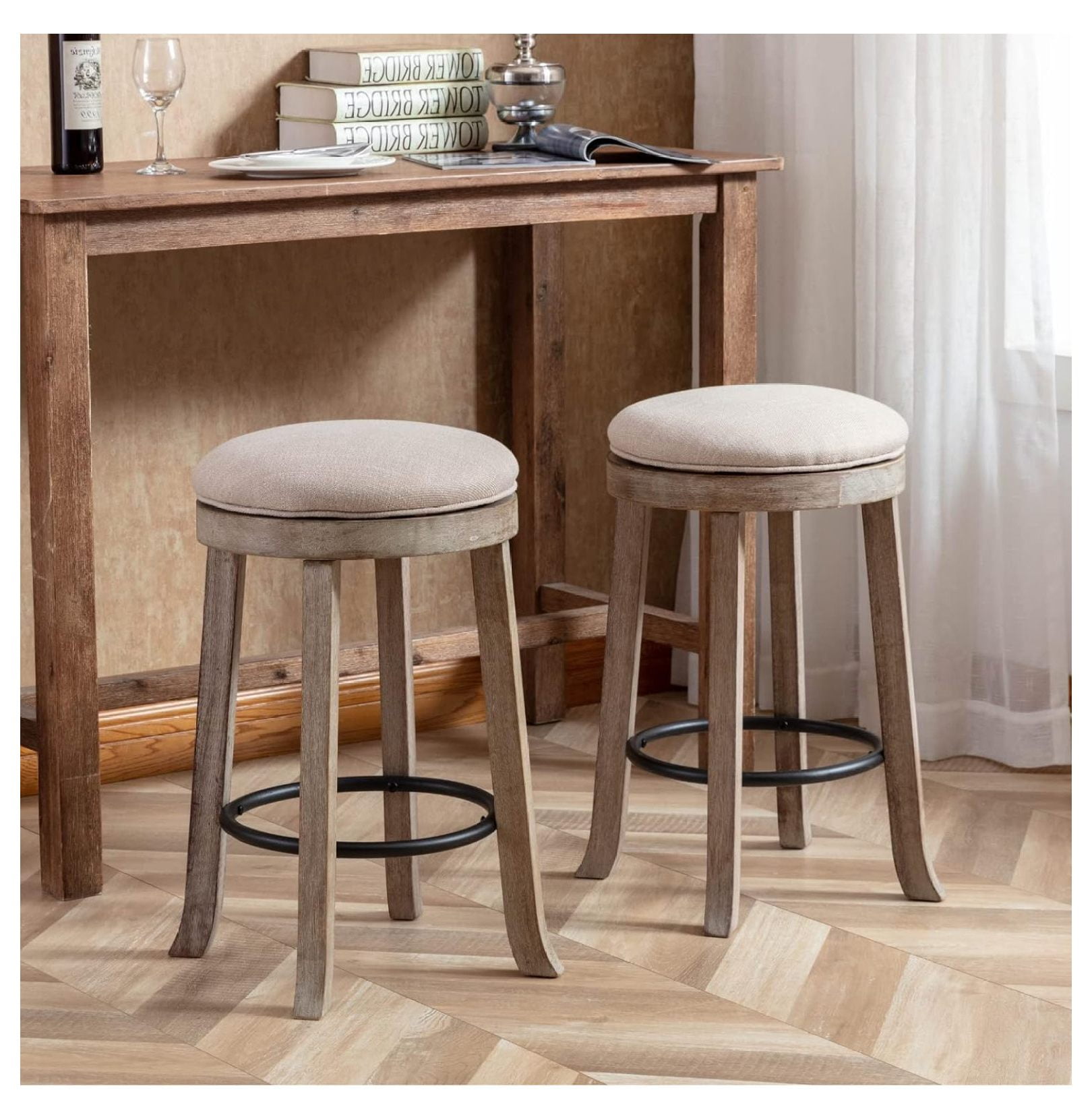 Drevy Swivel Bar Stools Set of 2, 25.6" Counter Height Stools with Wood ...