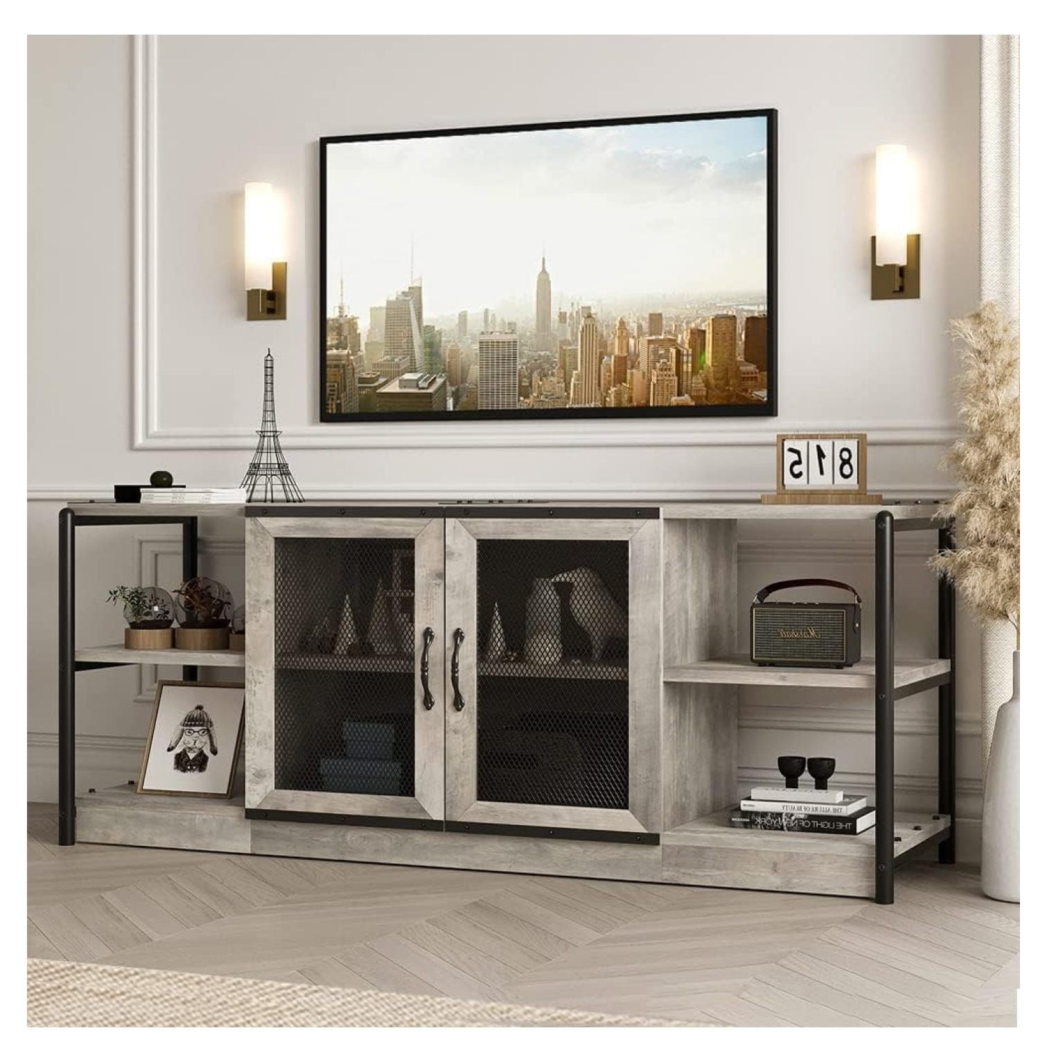 Drevy TV Stand for 65+ Inch TV, Industrial Entertainment Center TV ...