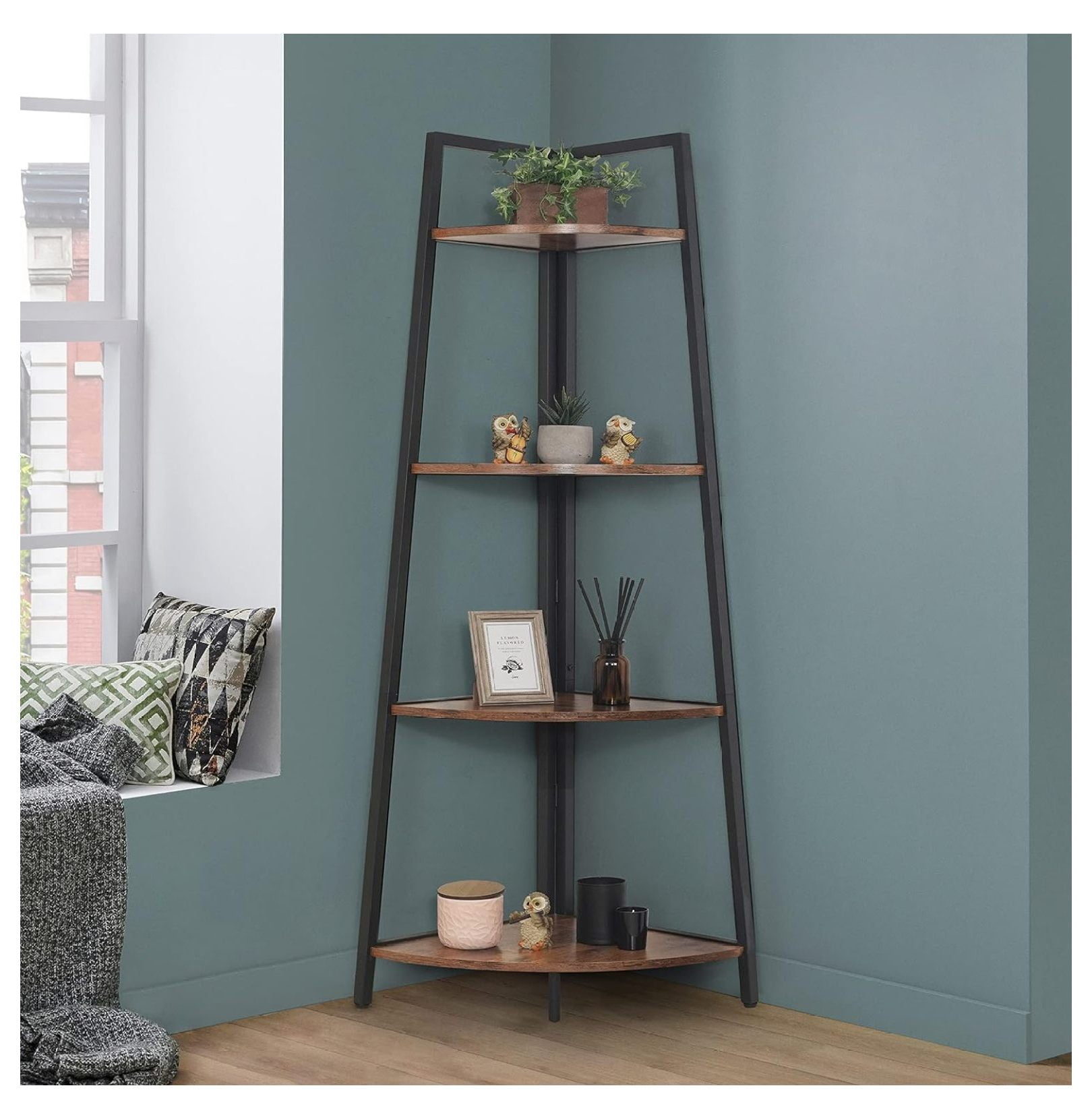 Drevy Tall Corner Shelf Stand, 4-Tier Display Shelves, Ladder Corner ...