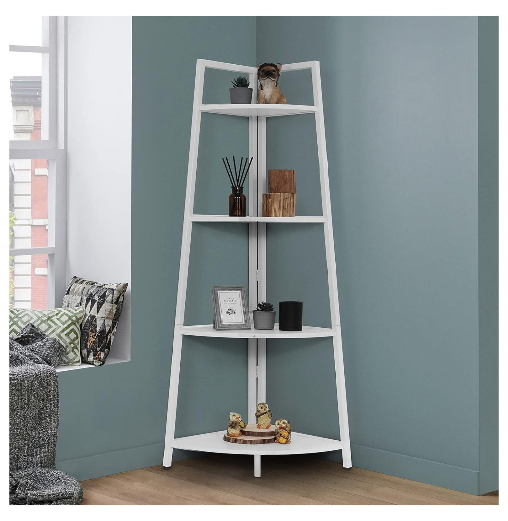 Drevy Tall Corner Shelf Stand, 4-Tier Display Shelves, Ladder Corner ...