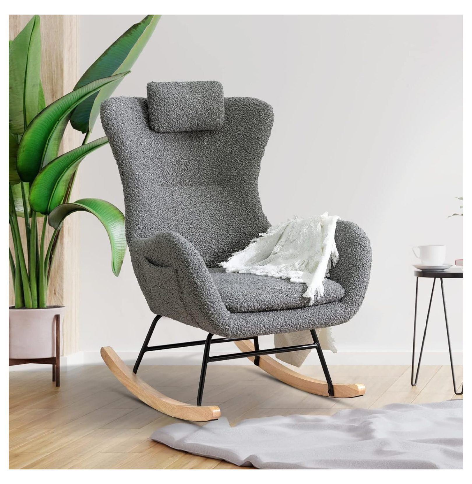 Drevy Teddy Upholstered Nursery Rocking Chair - Comfy Gray Glider ...