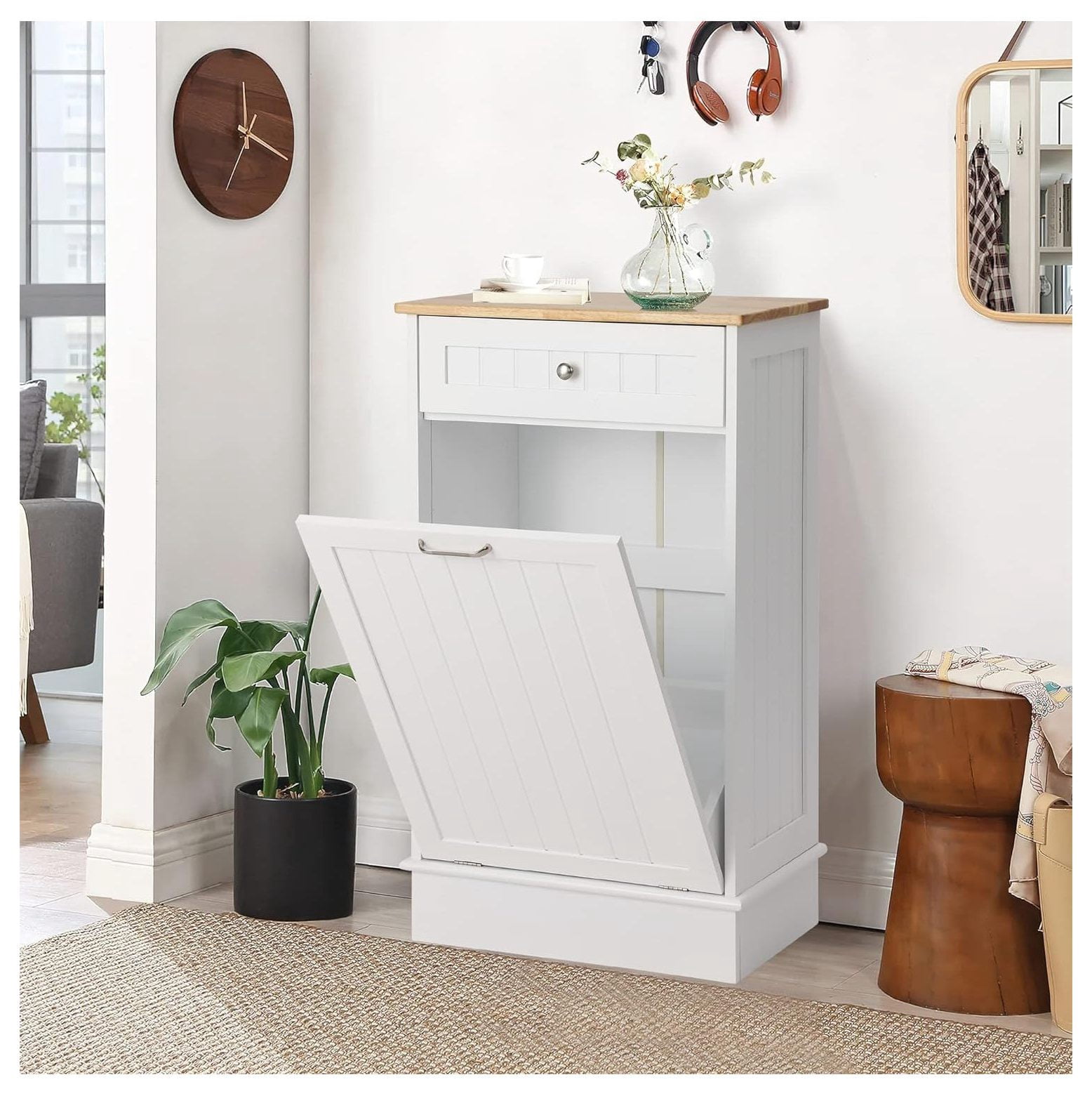 Drevy Tilt Out Trash Can Cabinet, Free Standing Kitchen Garbage Bin ...
