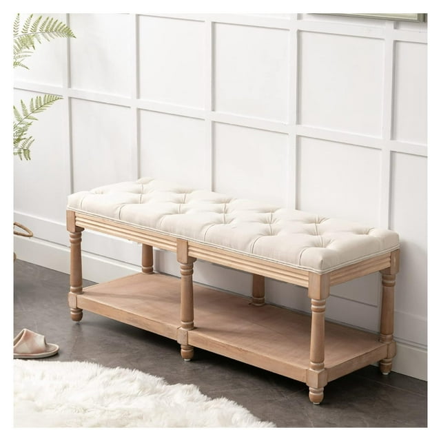 Drevy Tufted Extra-Long Entryway Bench with Shoe Storage, 47” French ...