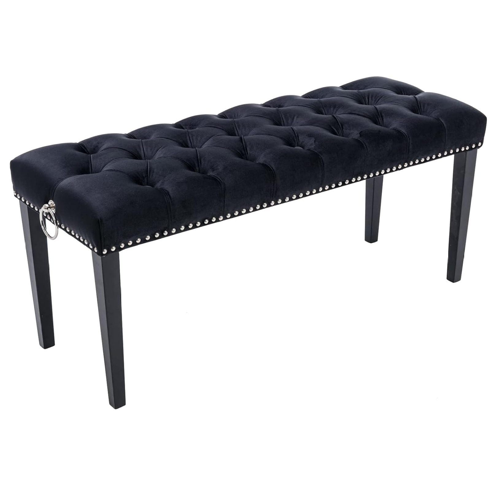 Drevy Tufted Ottoman Bench w/Ring Pull, Velvet Dining Bench Entryway ...