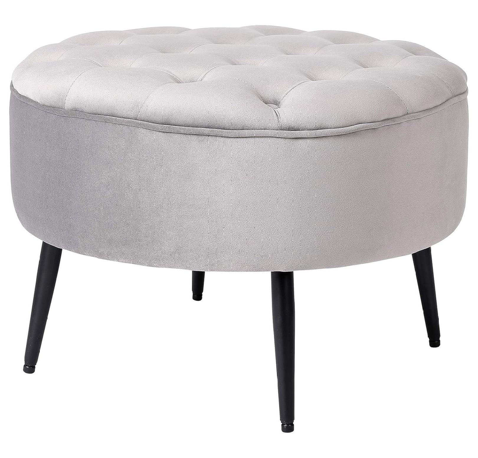 Drevy Tufted Round Grey Ottoman – Velvet Foot Stool – Century Modern ...