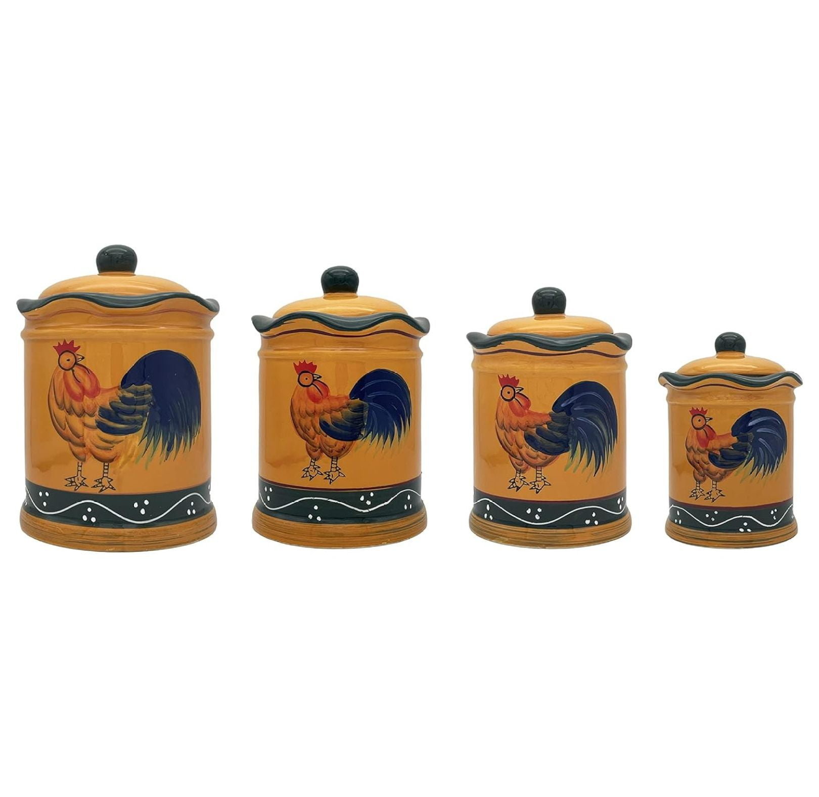 Drevy Tuscany Sunshine Country Rooster, Hand Painted Canisters, Set of ...