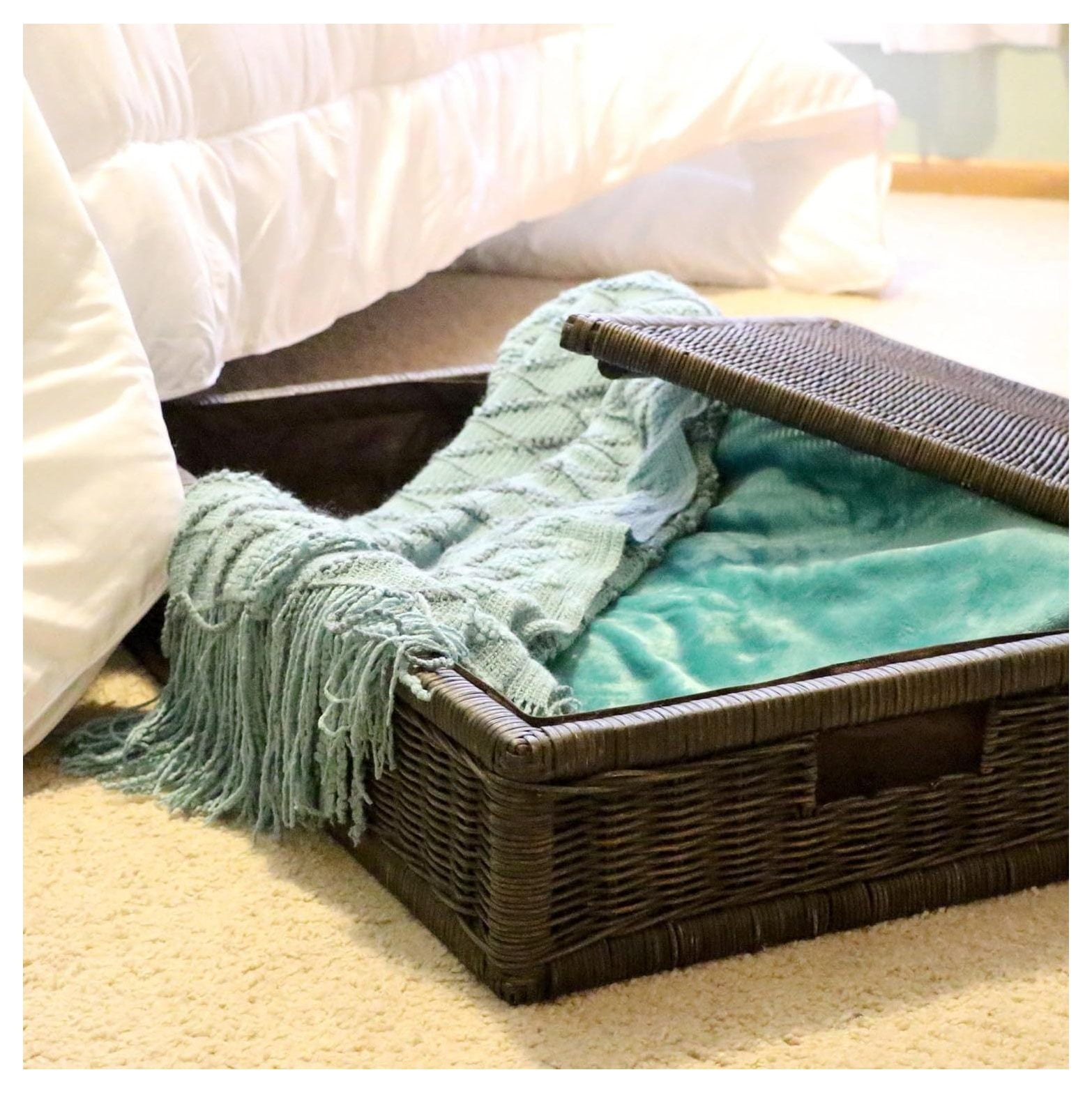 Drevy Underbed Wicker Storage Box, Large, 28 in L x 18 in W x 6.75 in H ...
