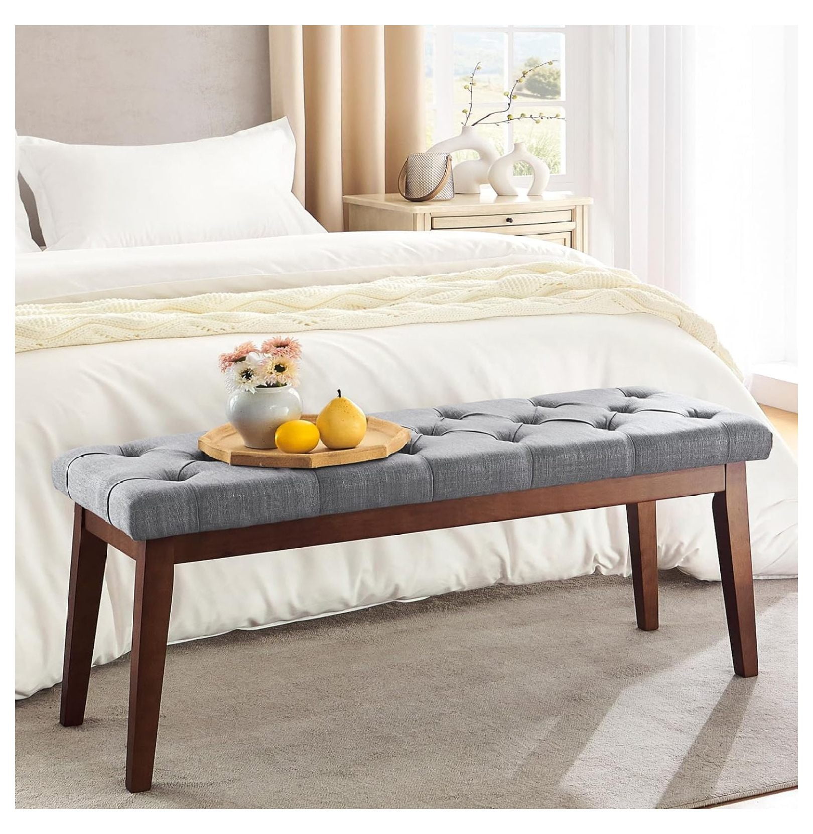 Drevy Upholstered End Of Bed Bench For Bedroom Button Tufted Bedroom