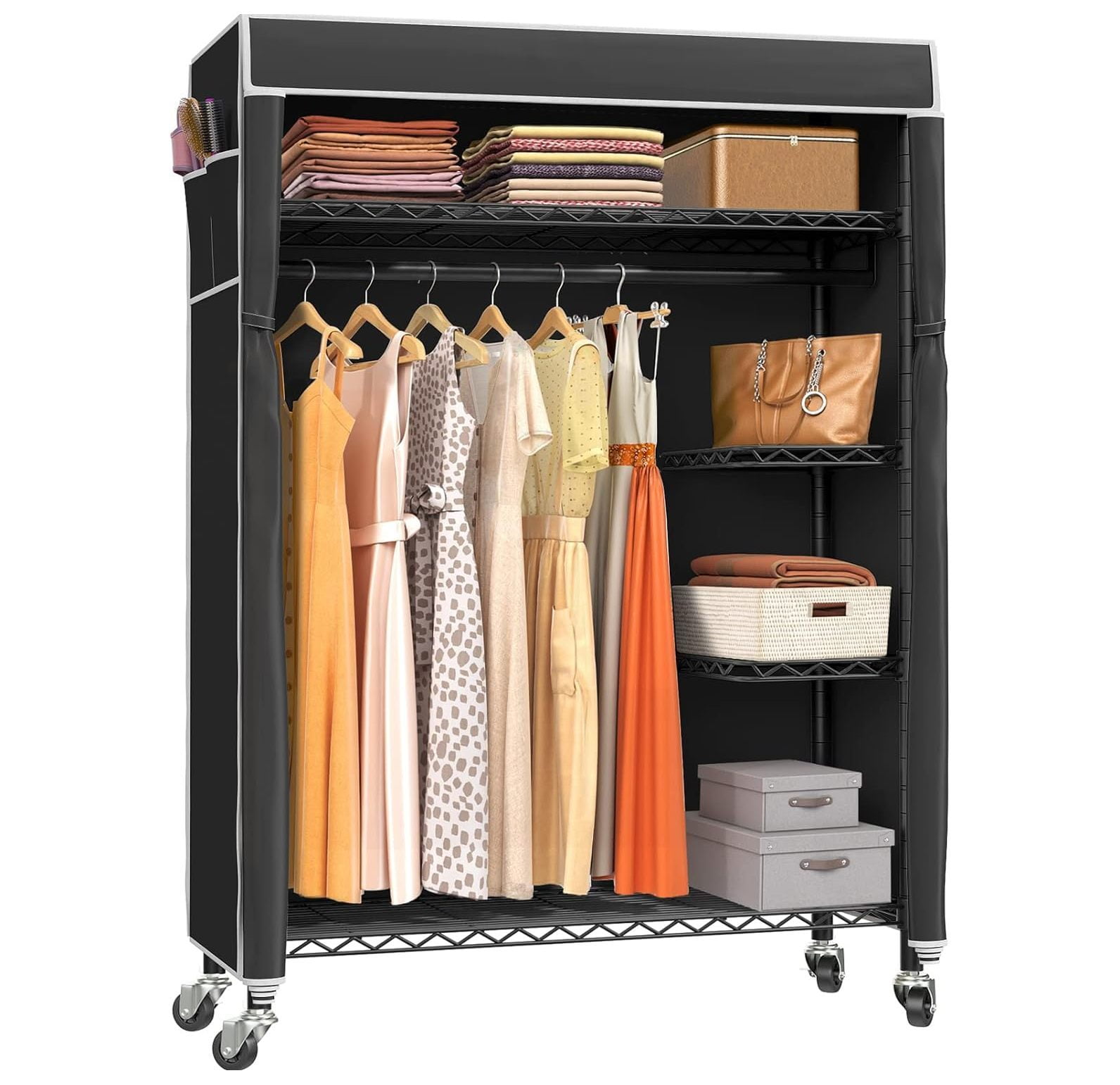 Drevy V11C Portable Closet Rolling Clothes Rack 5 Tiers Heavy Duty ...