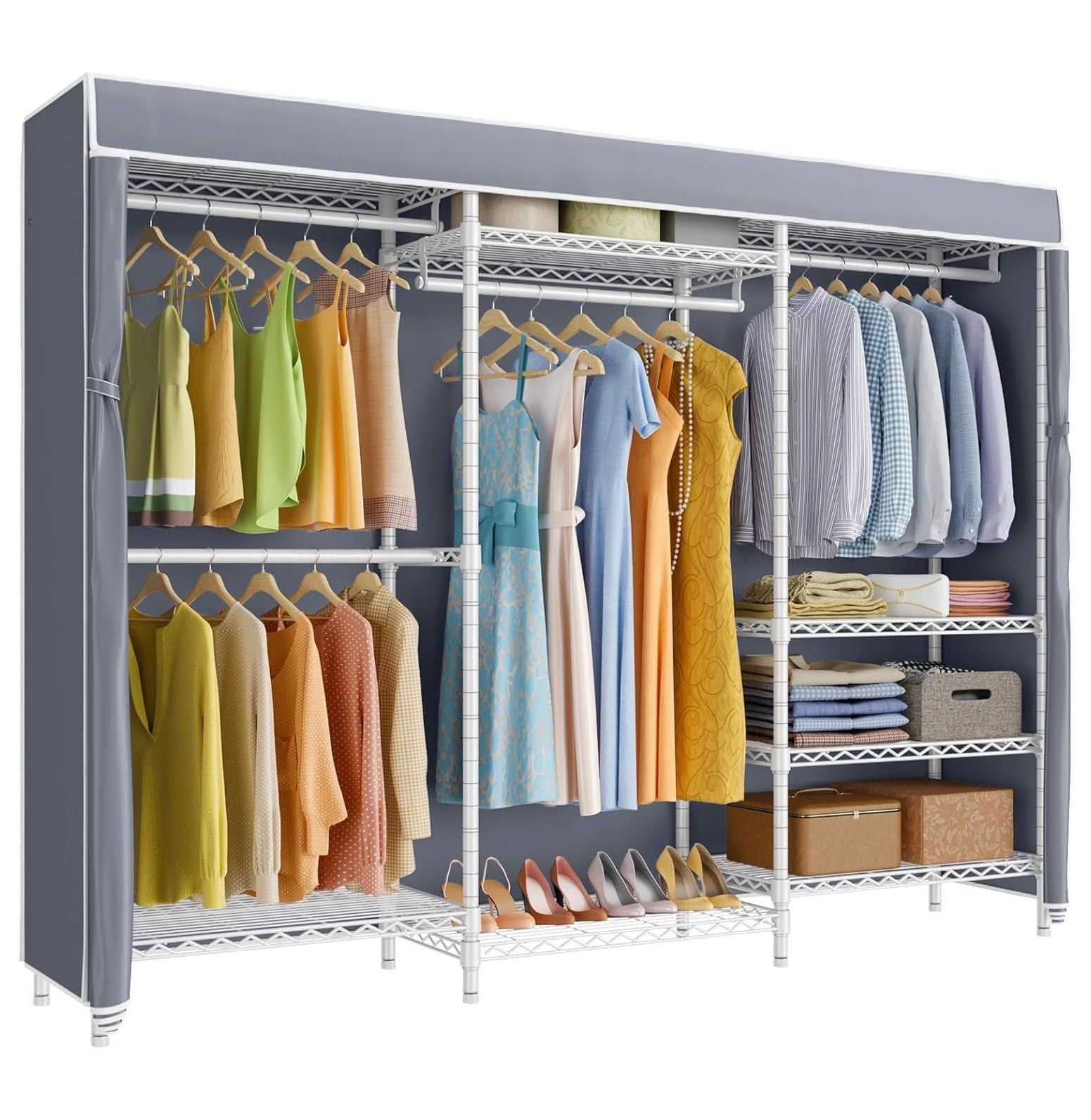 Drevy V5C Plus Covered Clothes Rack Portable Wardrobe Closet with Cover ...