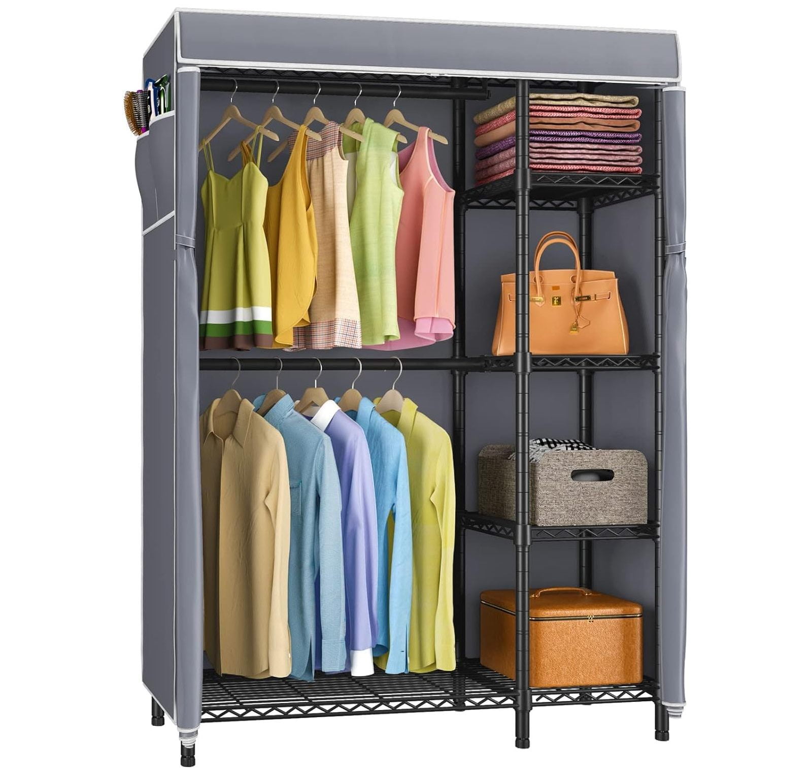 Drevy V7C Basic Garment Rack with Cover Portable Closets for Hanging ...