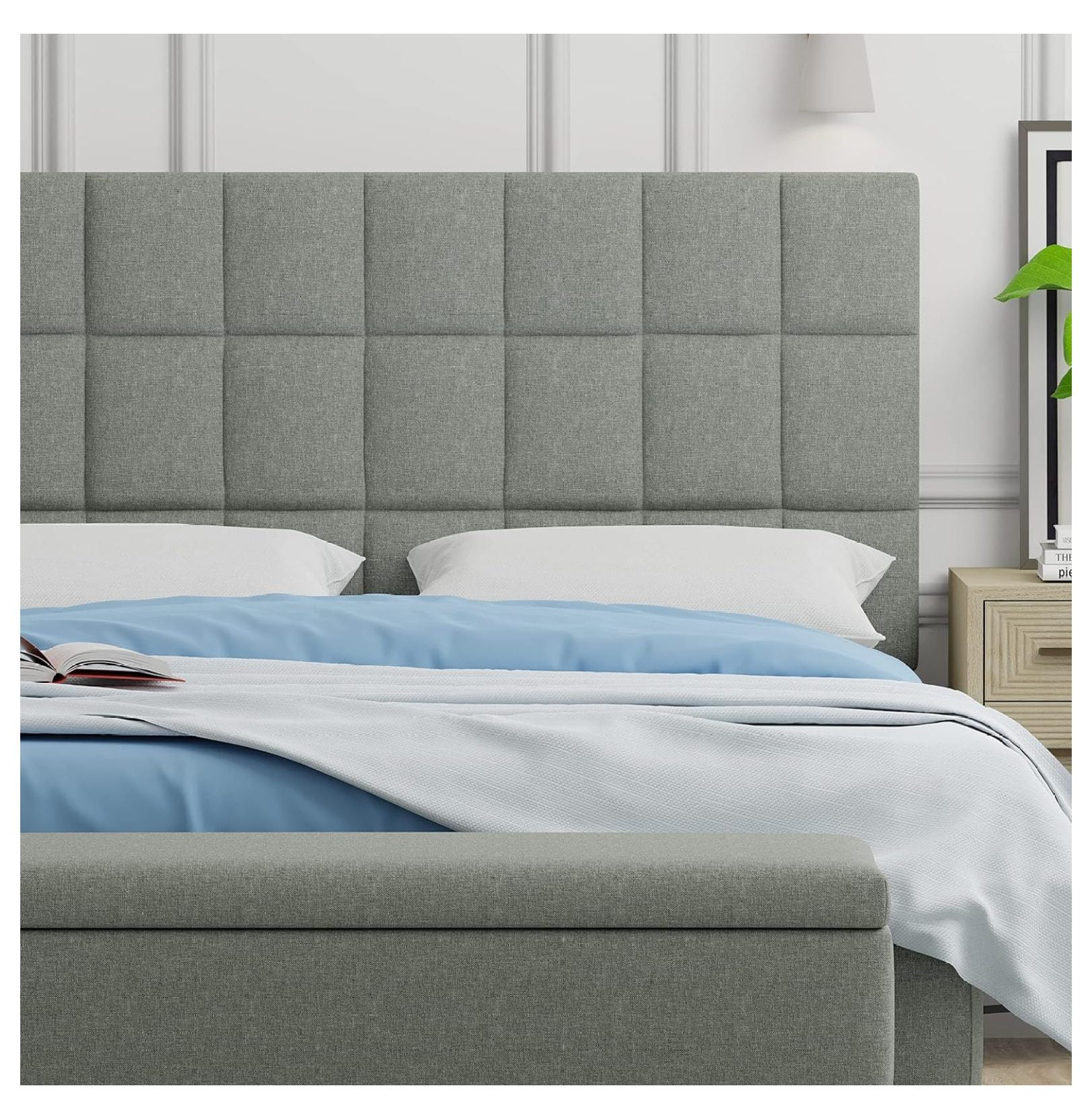 Drevy Varia 26" Tall Panel Upholstered Headboard, 3-Row Square Tufting ...