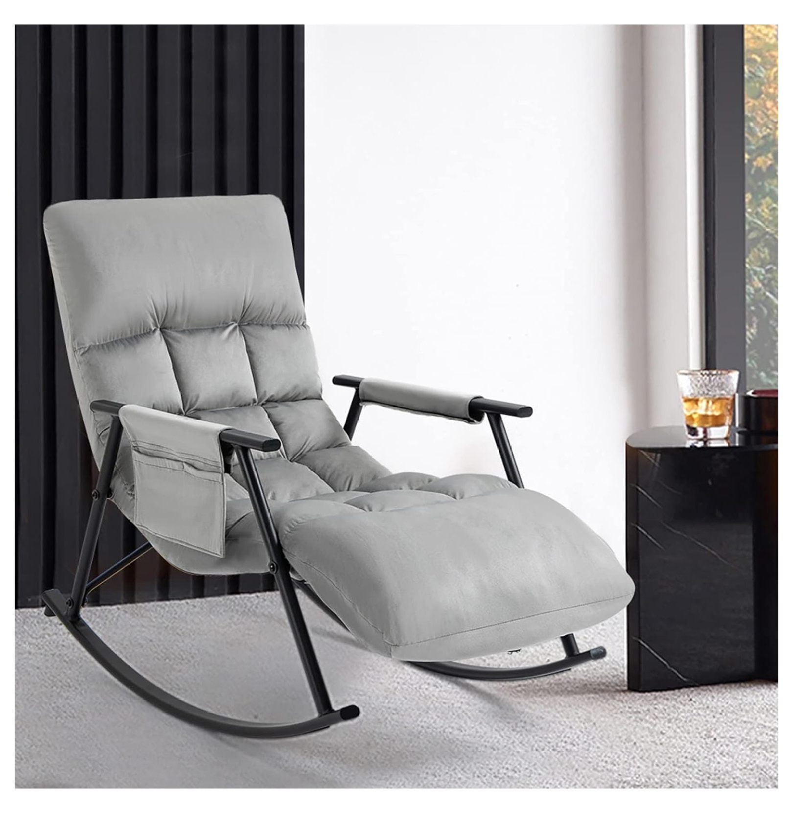 Drevy Velvet Accent Folding Rocking Recliner Chair: Nursery, Side ...