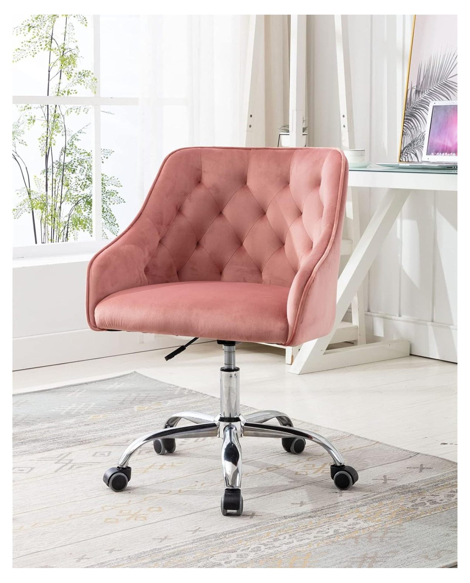 Drevy Velvet Home Office Desk Chair, Modern Swivel Task Armchair with ...