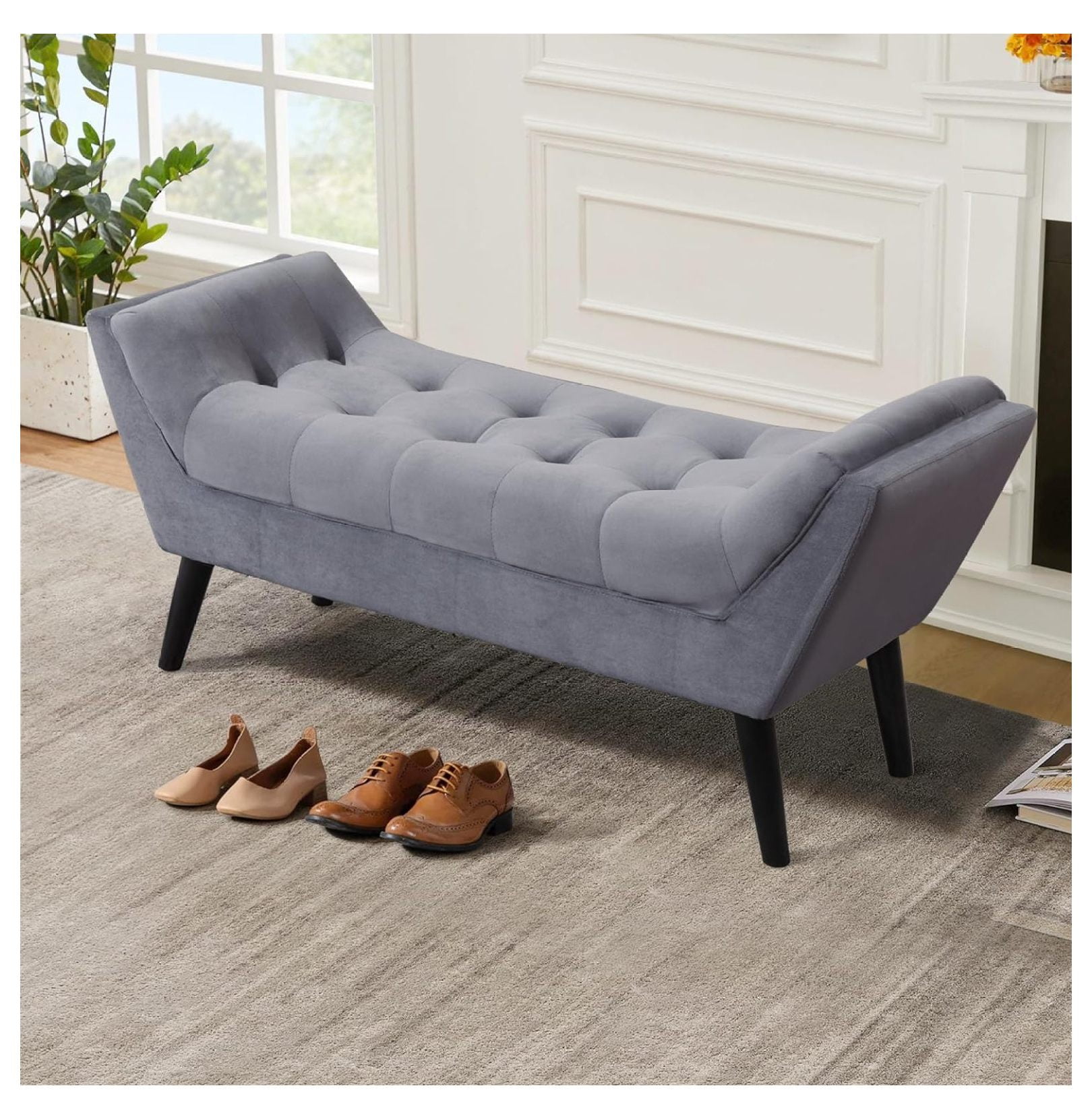 Drevy Velvet Tufted Ottoman Bed Bench for Bedroom End of Bed Bench ...